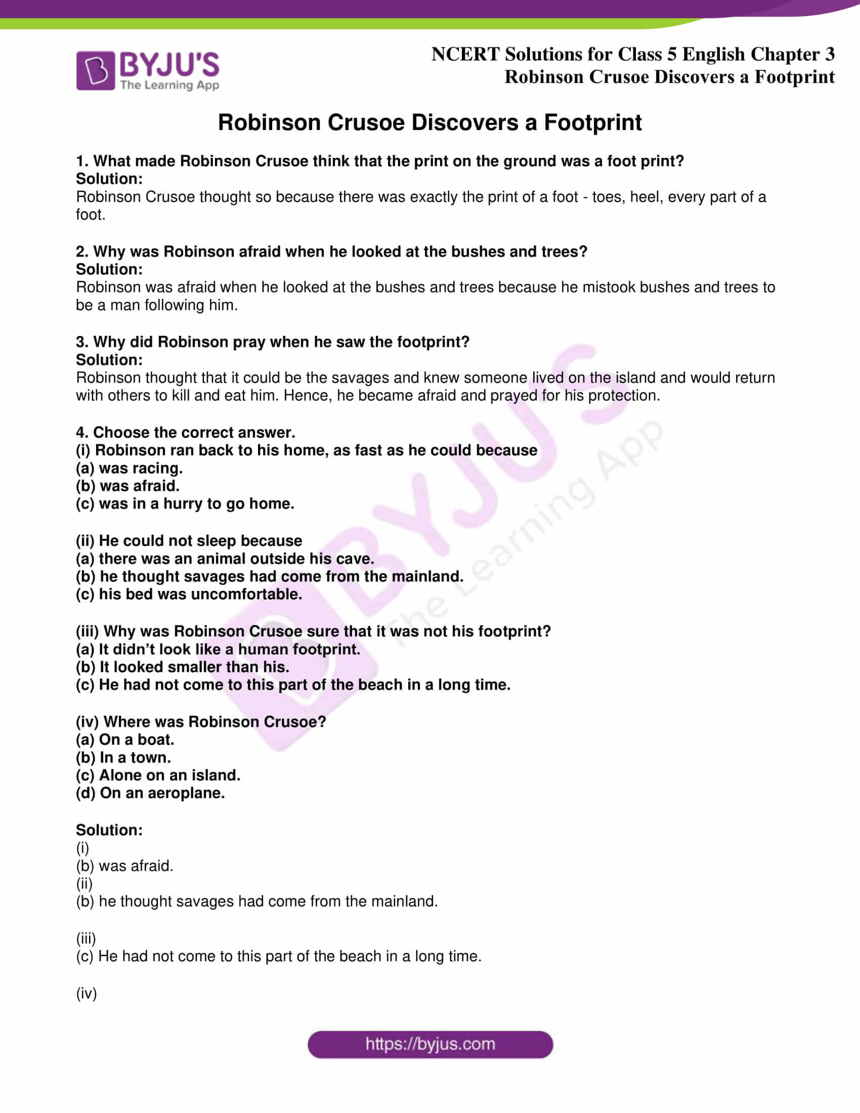 NCERT Solutions For Class 5 English Chapter 3 My Shadow And Robinson