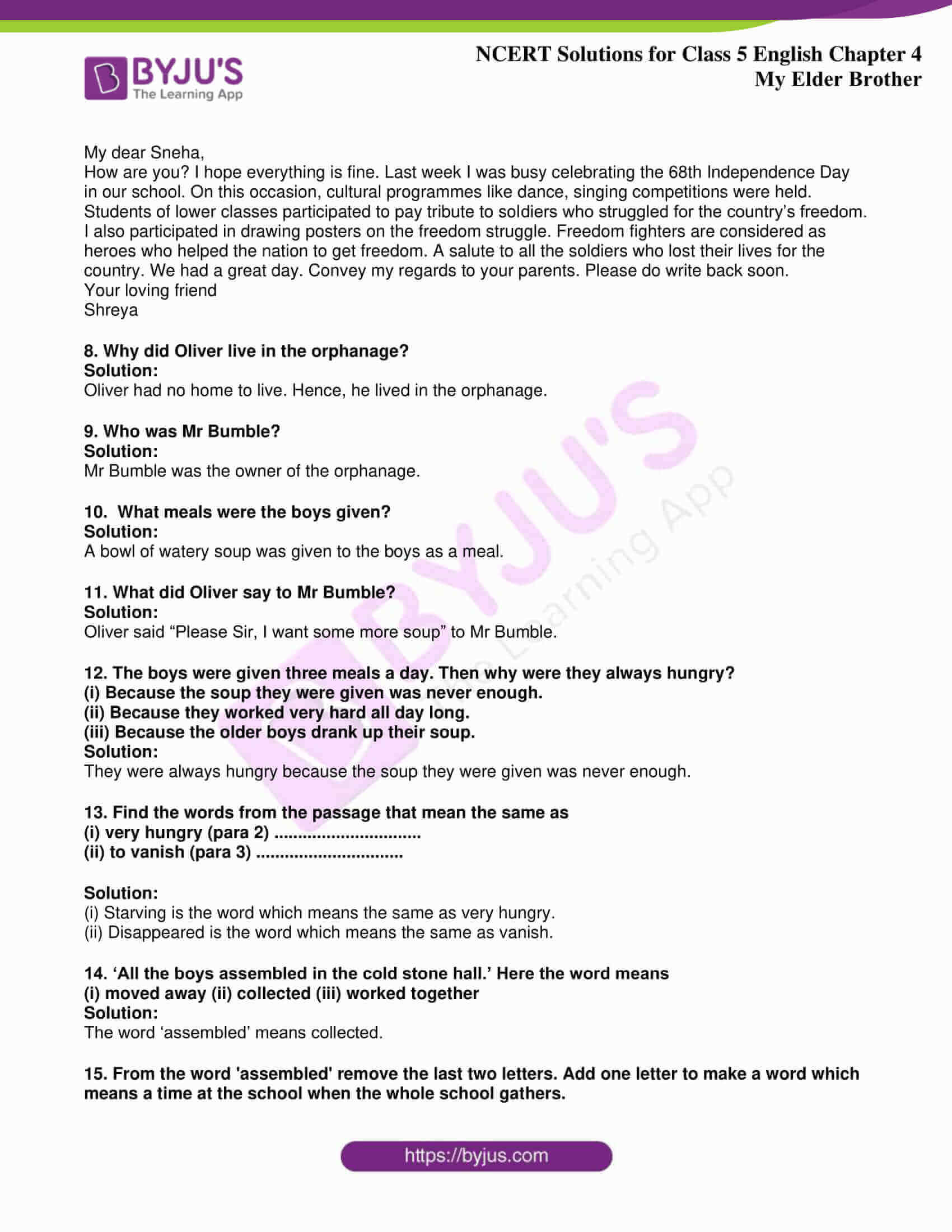 NCERT Solutions for Class 5 English Chapter 4 Crying and My Elder ...