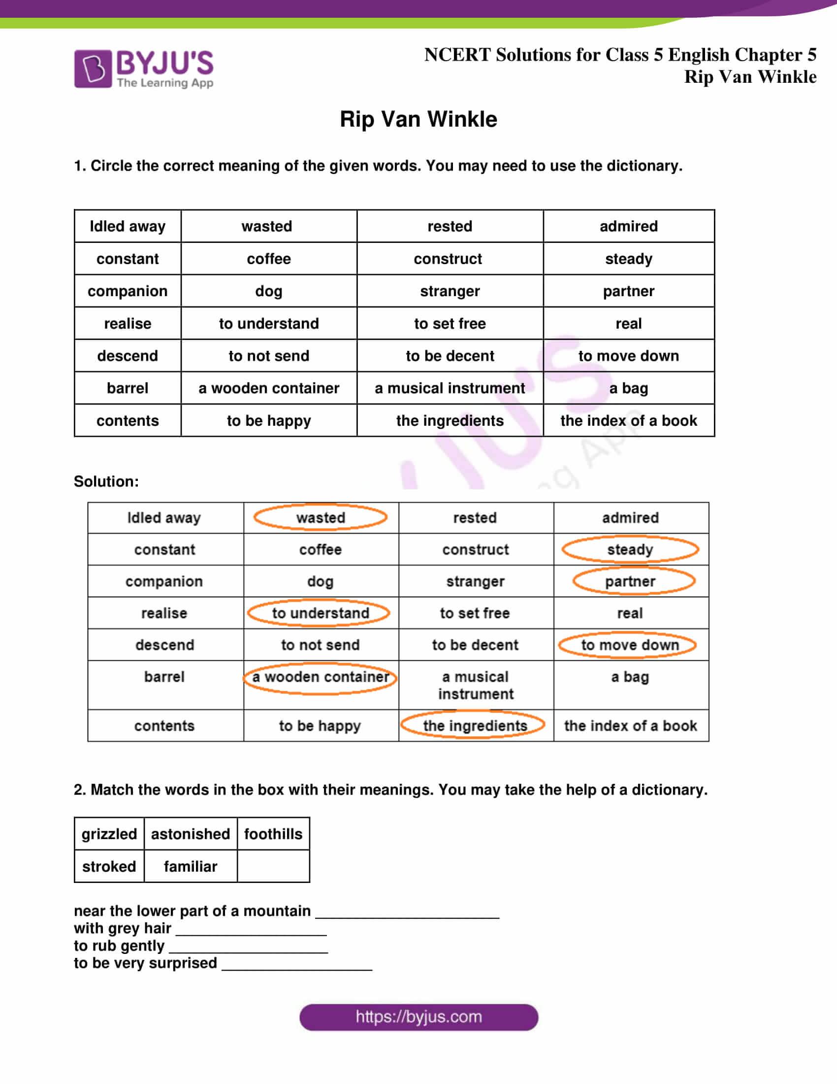 NCERT Solutions for Class 5 English Chapter 5 The Lazy Frog and Rip Van ...