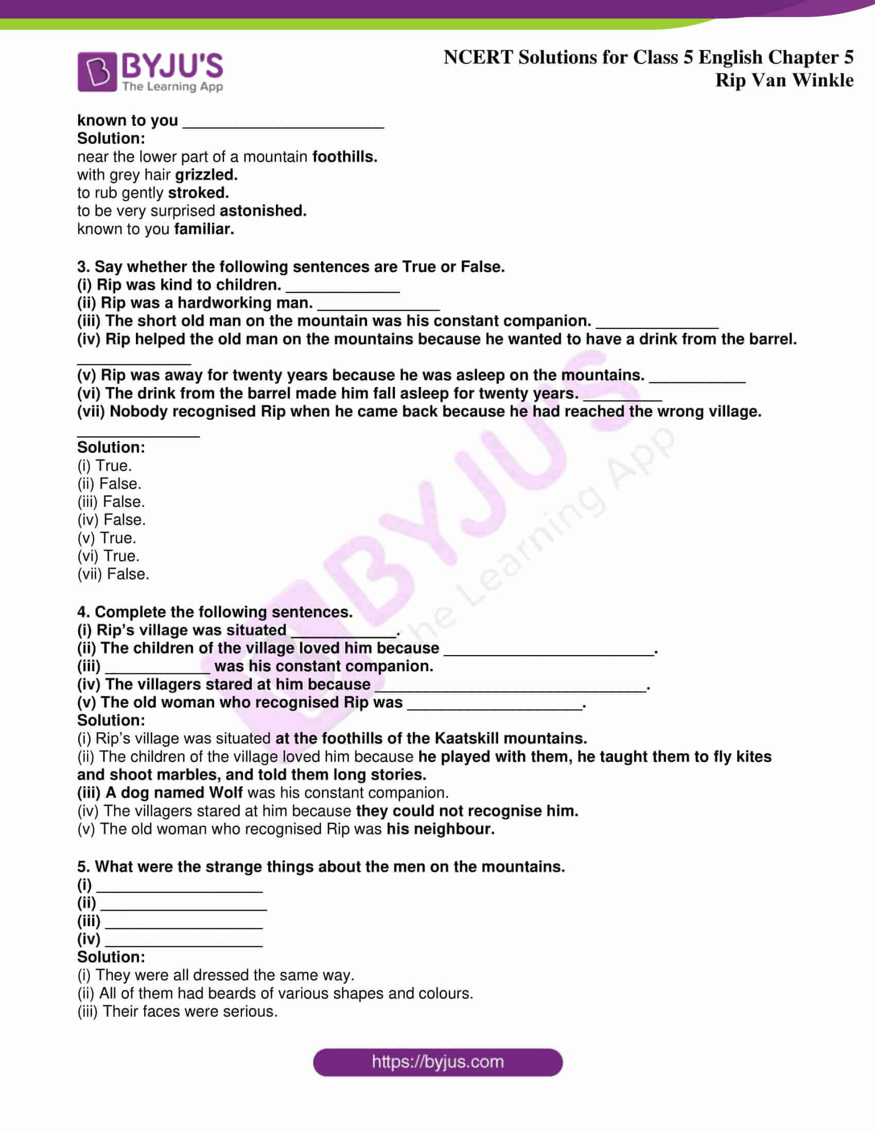 NCERT Solutions for Class 5 English Chapter 5 The Lazy Frog and Rip Van ...