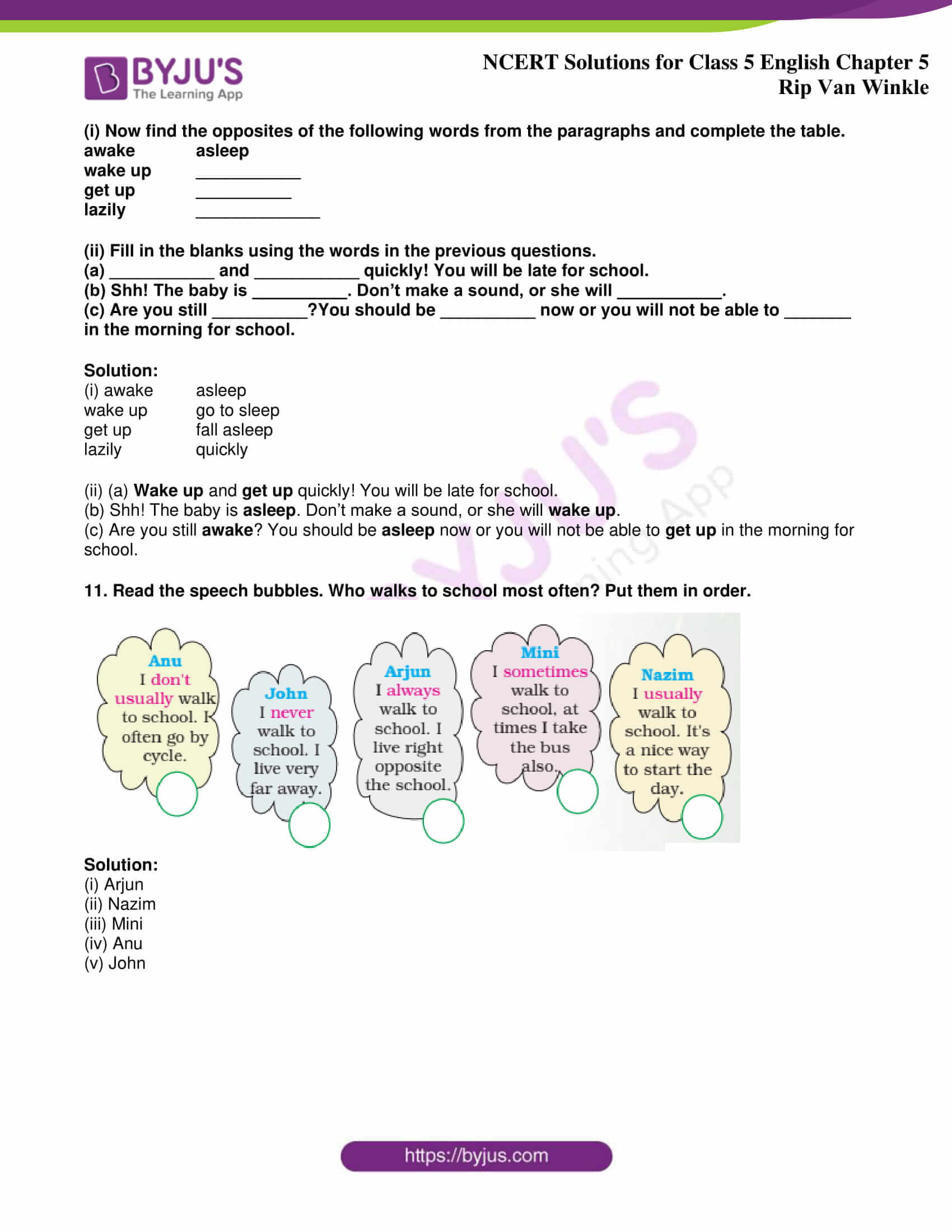 NCERT Solutions For Class 5 English Chapter 5 The Lazy Frog And Rip Van
