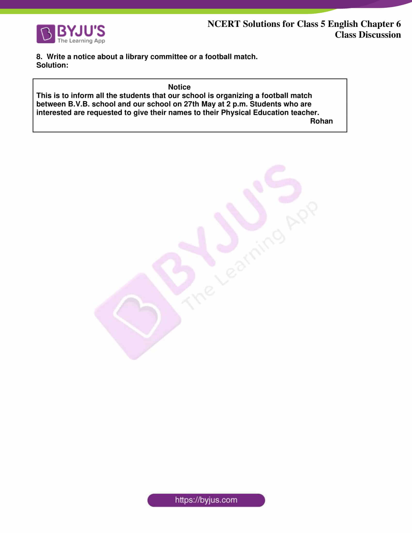 NCERT Solutions For Class 5 English Chapter 6 Class Discussion And The NCERT Solutions For Class 5 English Chapter 6 Class Discussion And The