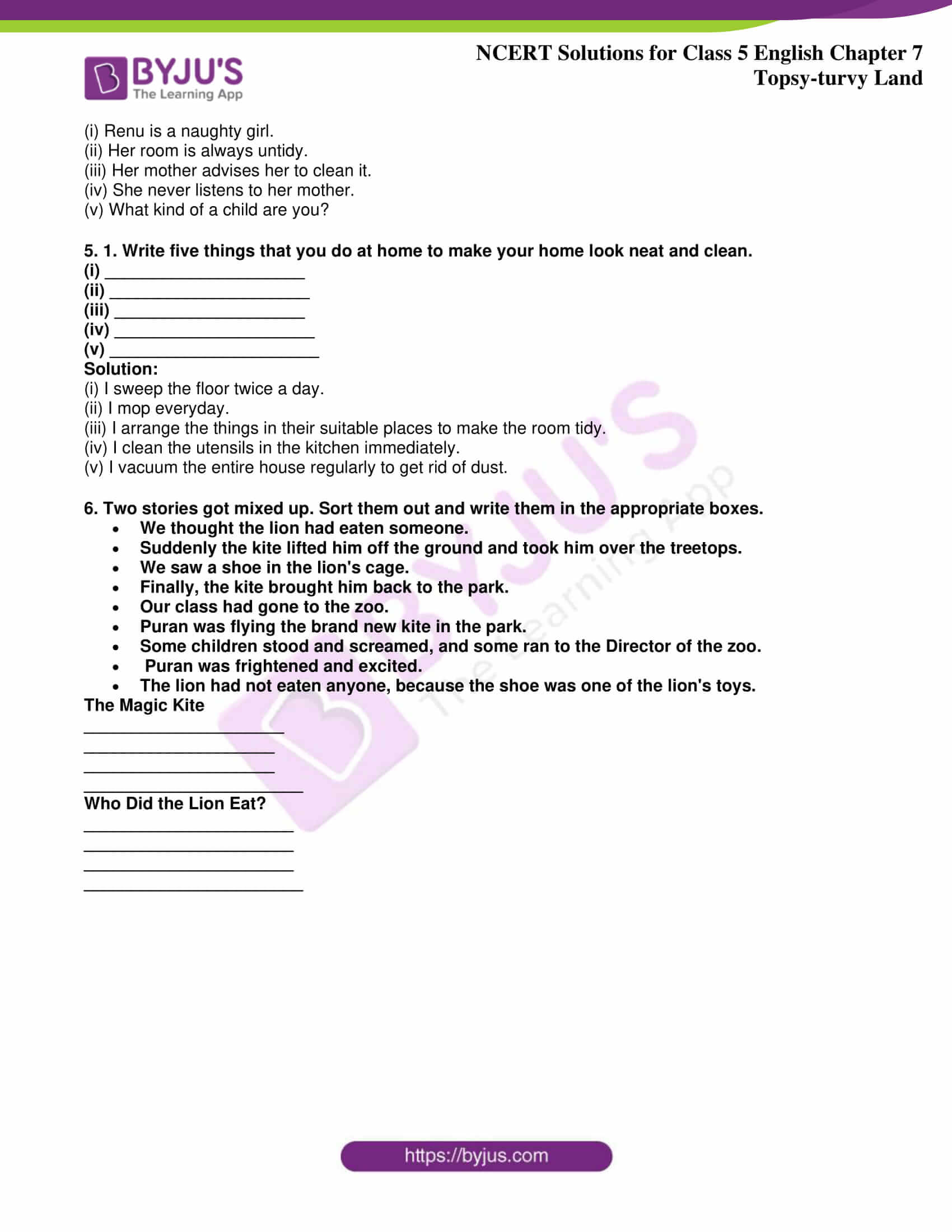 NCERT Solutions For Class 5 English Chapter 7 Topsy Turvy Land And