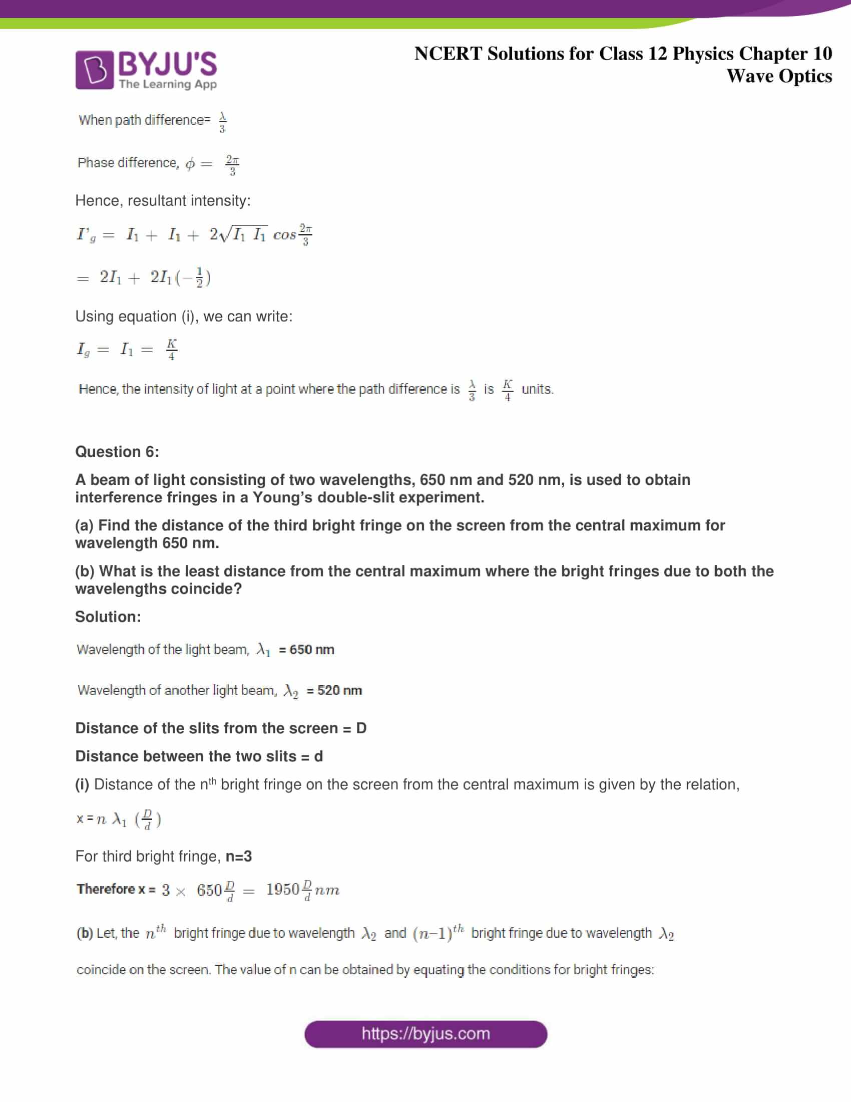 NCERT Solutions for Class 12 Physics Chapter 10 Wave Optics