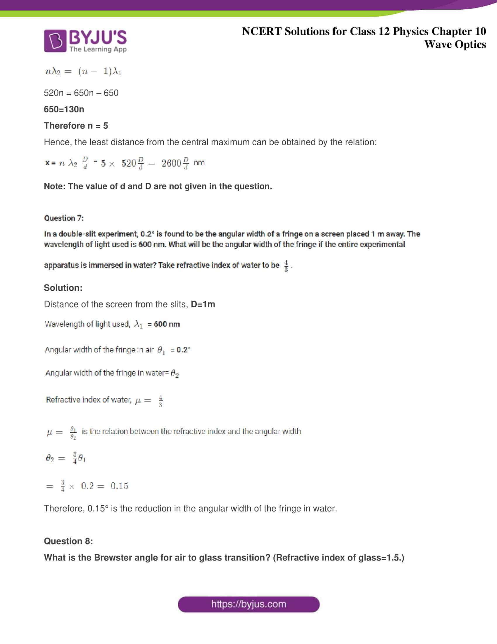NCERT Solutions for Class 12 Physics Chapter 10 Wave Optics
