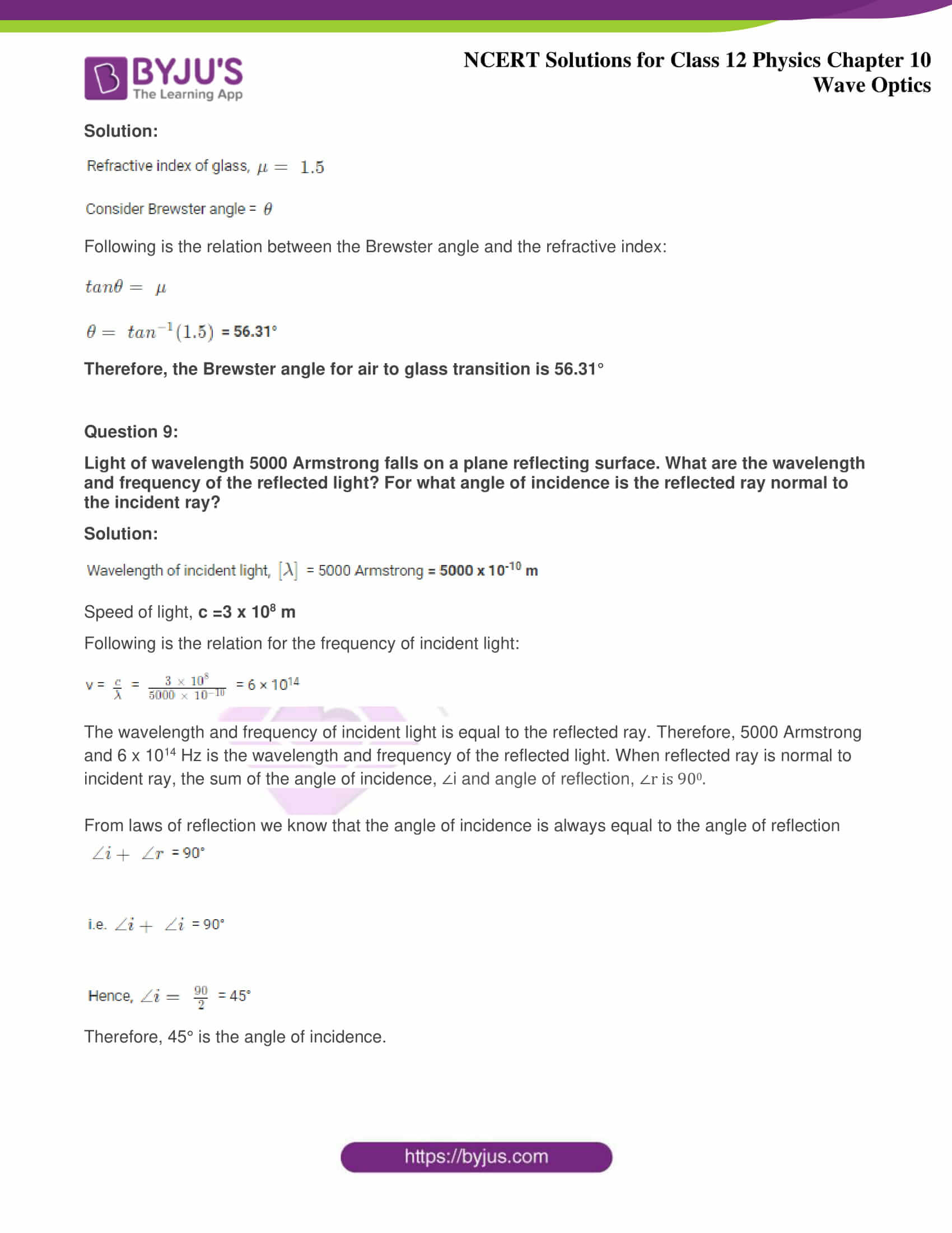 NCERT Solutions for Class 12 Physics Chapter 10 Wave Optics