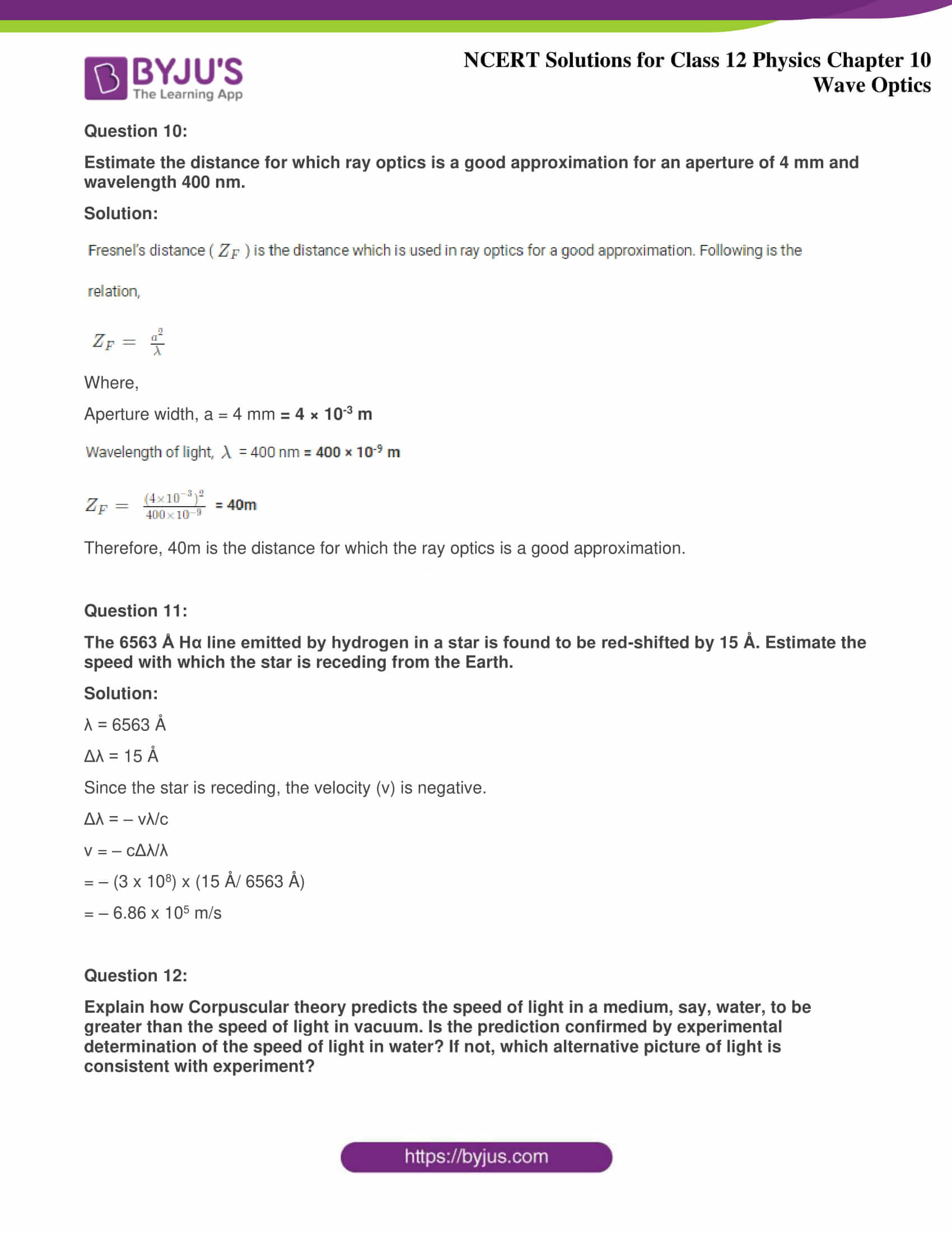 NCERT Solutions for Class 12 Physics Chapter 10 Wave Optics
