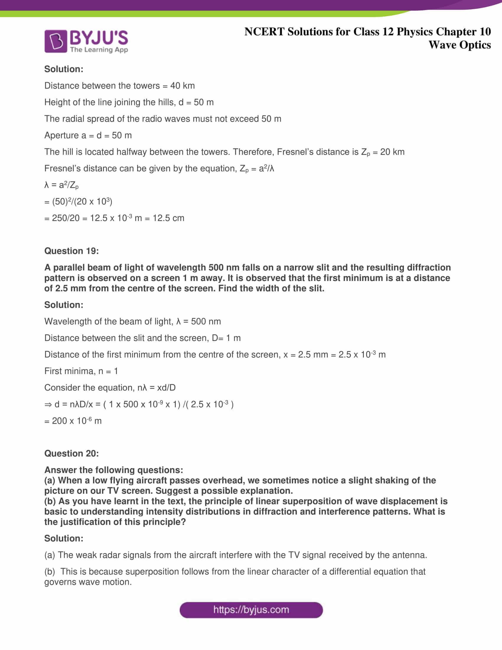 NCERT Solutions for Class 12 Physics Chapter 10 Wave Optics