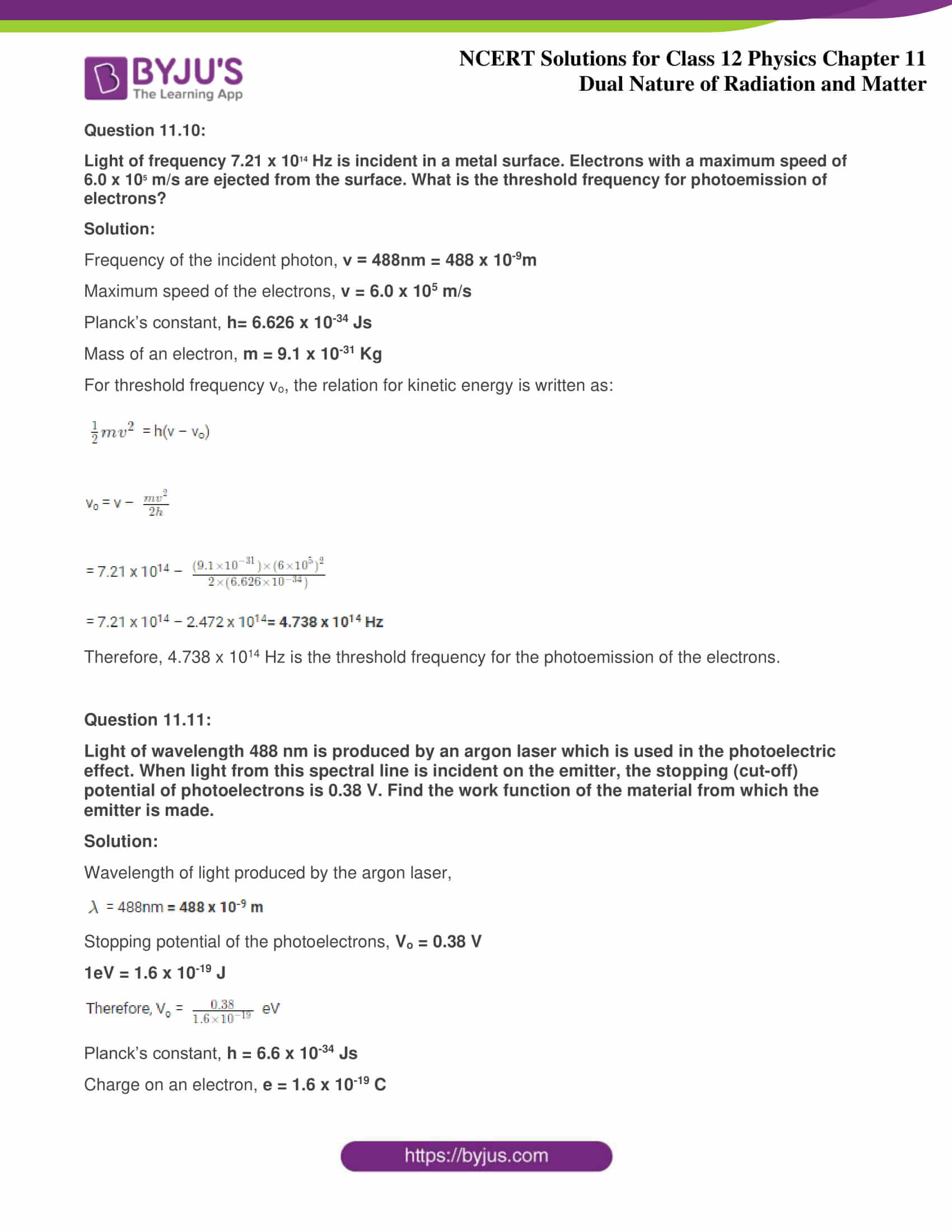 NCERT Solutions Class 12 Physics Chapter 11 Dual Nature of Radiation ...