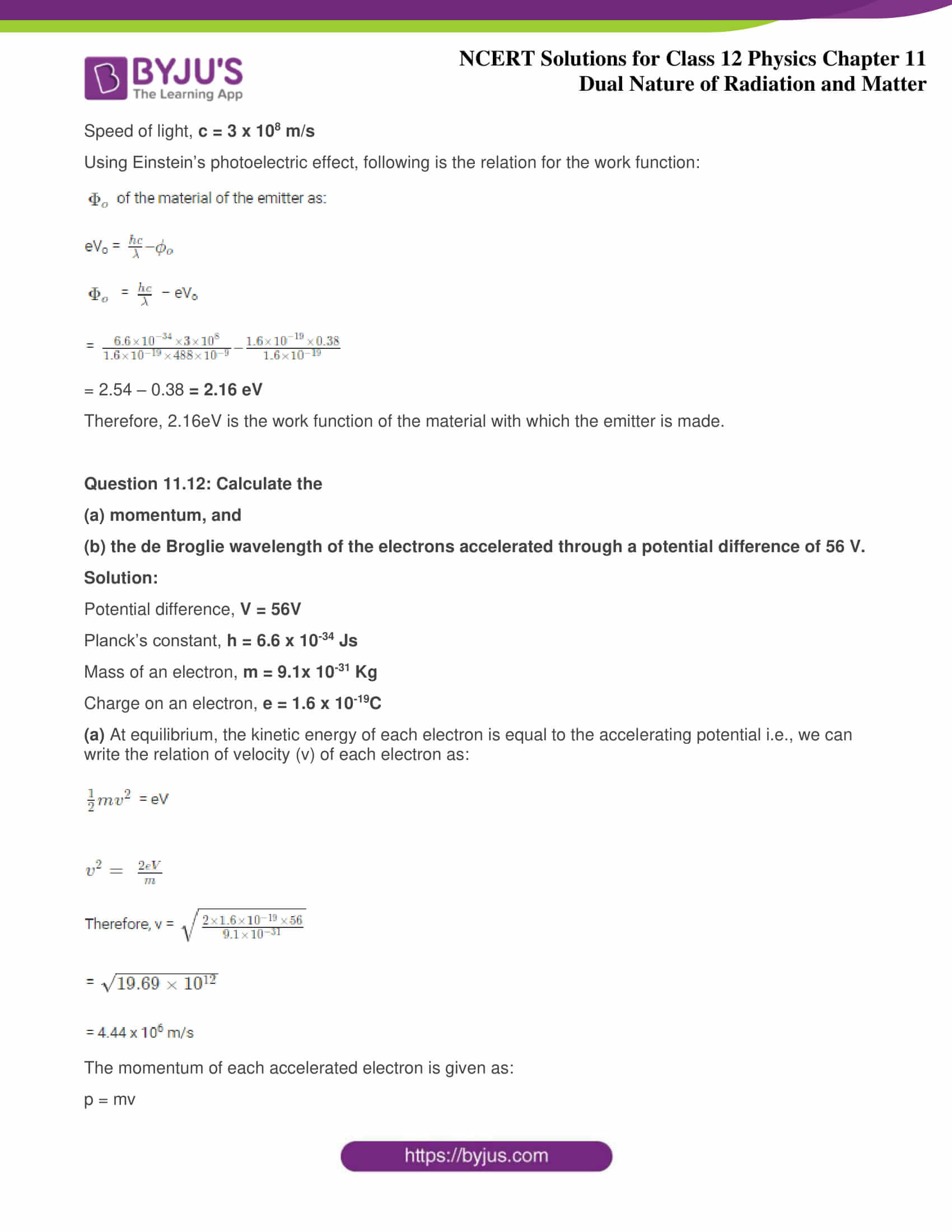 NCERT Solutions Class 12 Physics Chapter 11 Dual Nature of Radiation and Matter