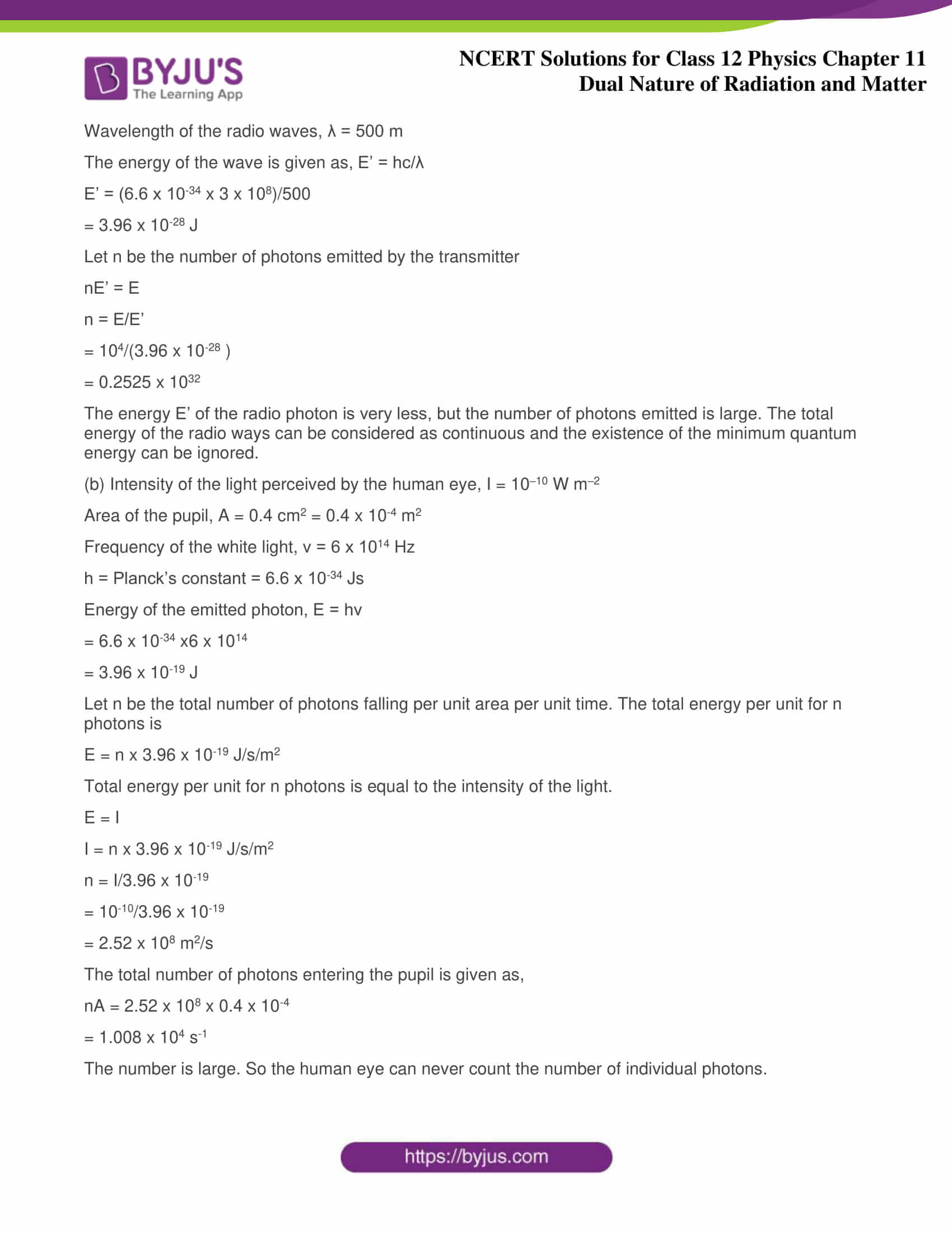 NCERT Solutions Class 12 Physics Chapter 11 Dual Nature of Radiation and Matter