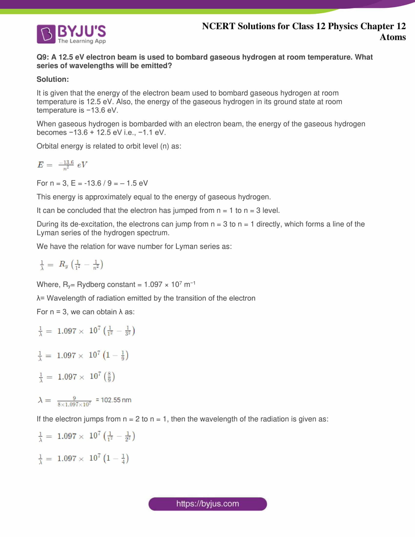 NCERT Solutions for Class 12 Physics Chapter 12 Atoms