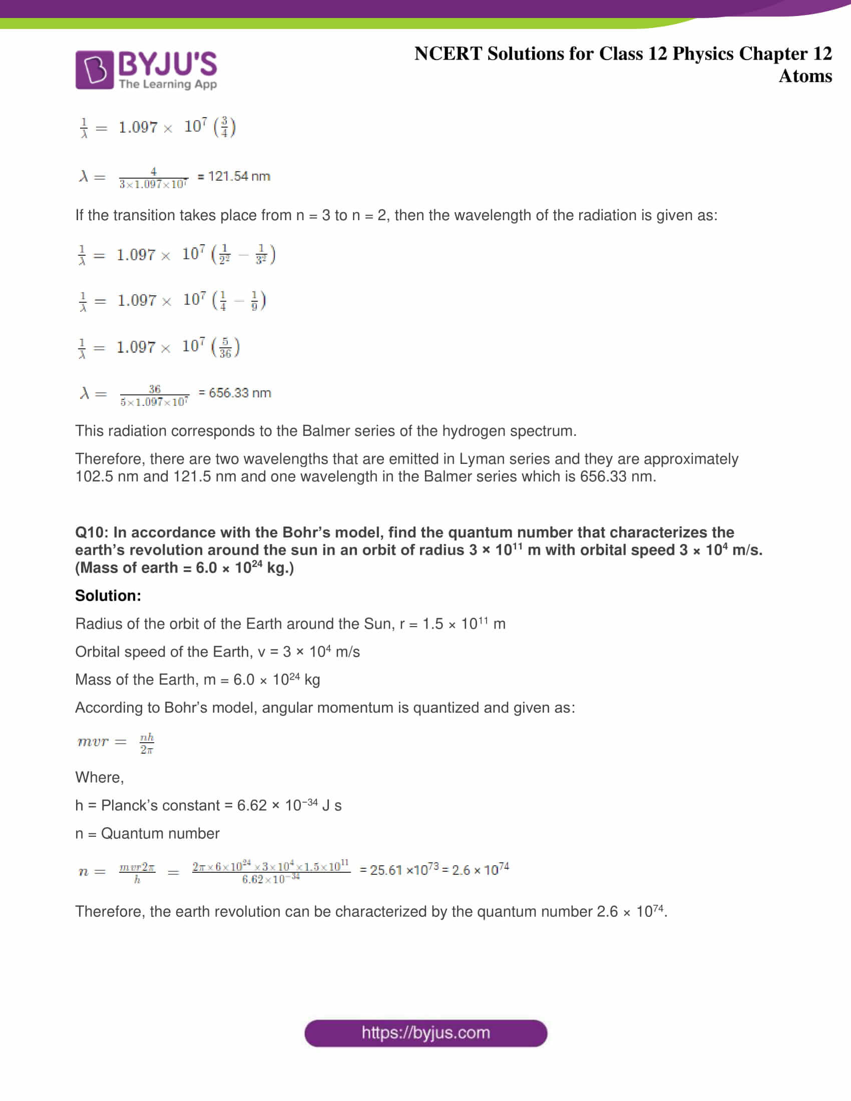 NCERT Solutions for Class 12 Physics Chapter 12 Atoms