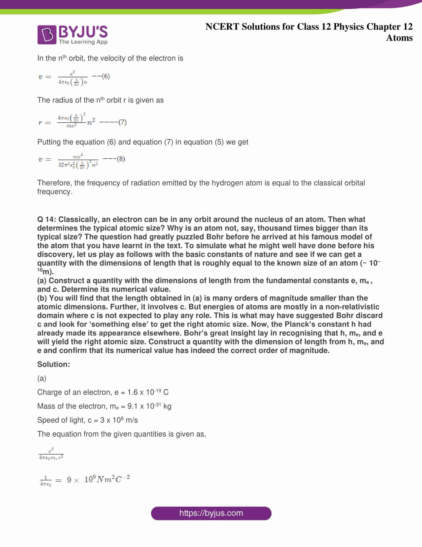 NCERT Solutions for Class 12 Physics Chapter 12 Atoms