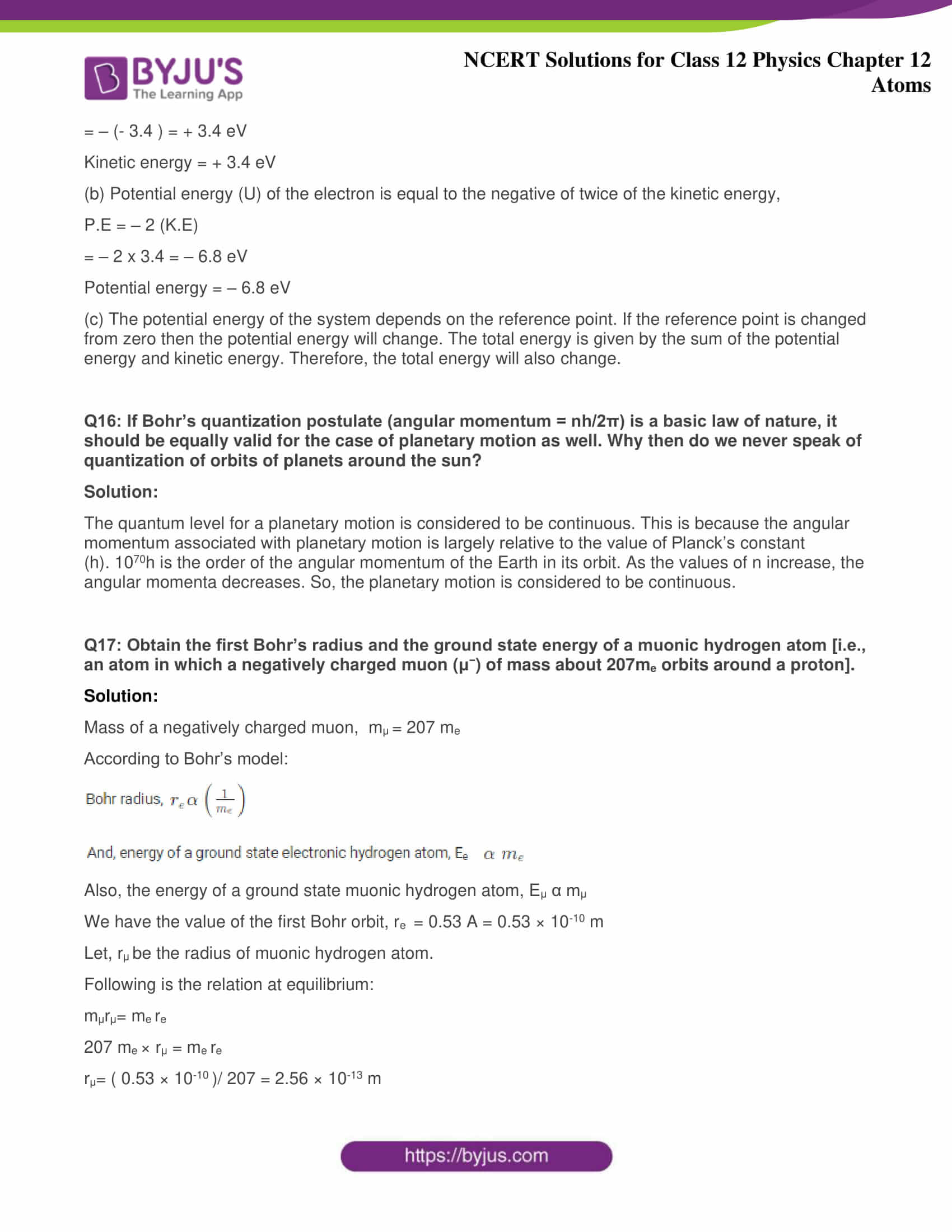 NCERT Solutions for Class 12 Physics Chapter 12 Atoms