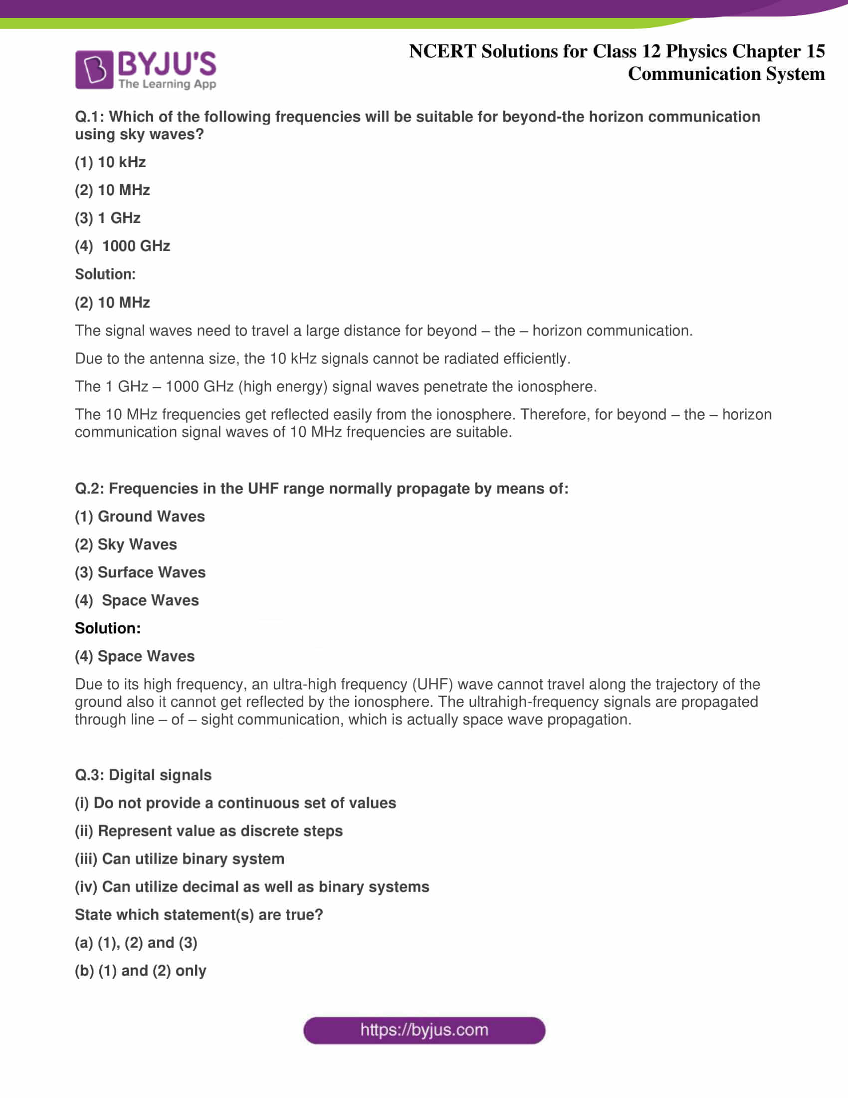 NCERT Solutions Class 12 Physics Chapter 15 Communication System