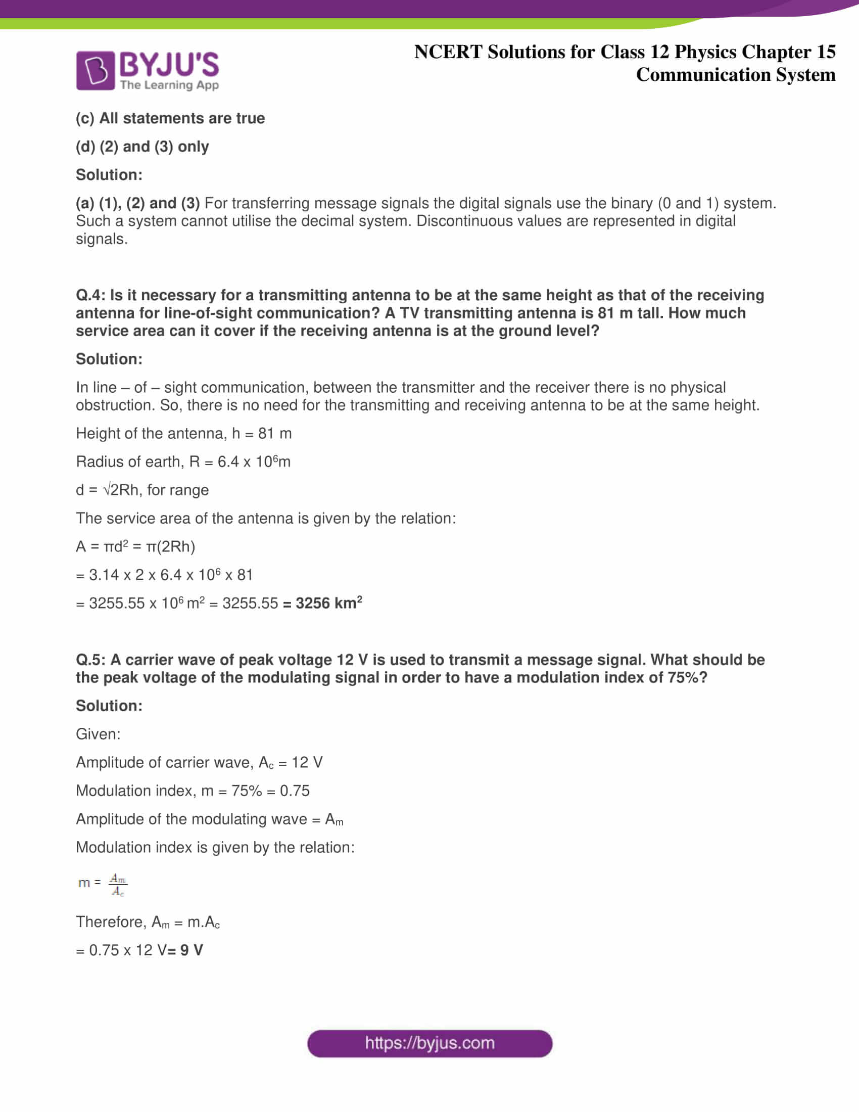 NCERT Solutions Class 12 Physics Chapter 15 Communication System
