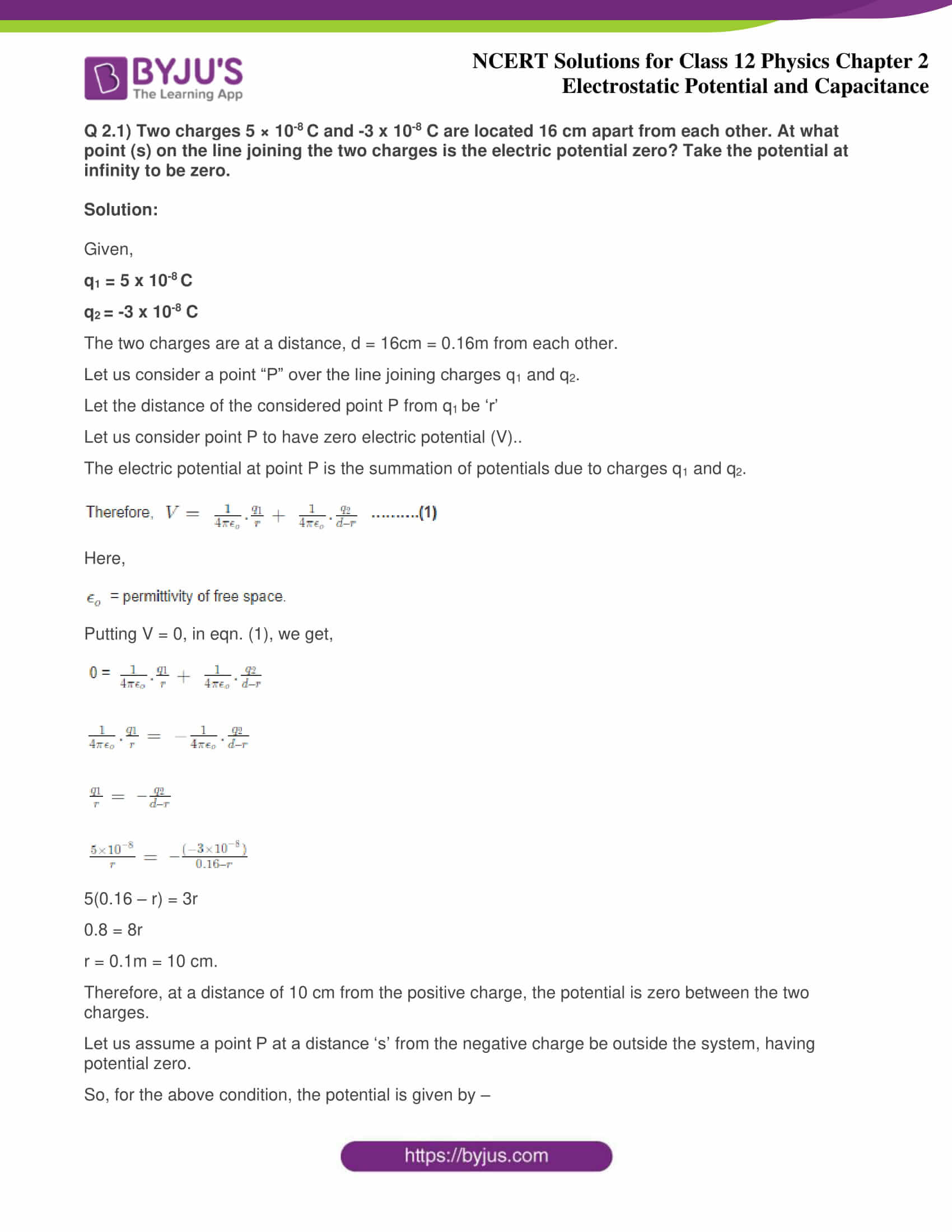 NCERT Solutions for Class 12 Physics Chapter 2 Electrostatic Potential And Capacitance