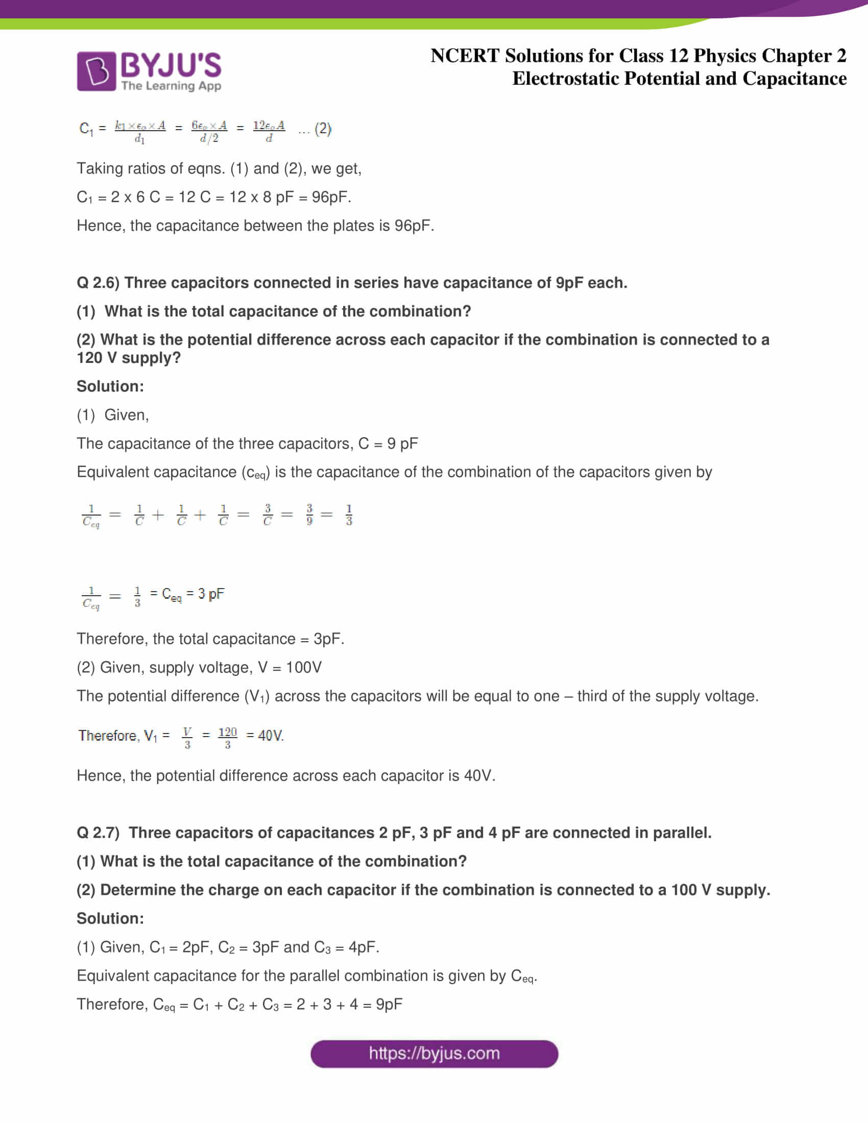 NCERT Solutions for Class 12 Physics Chapter 2 Electrostatic Potential ...