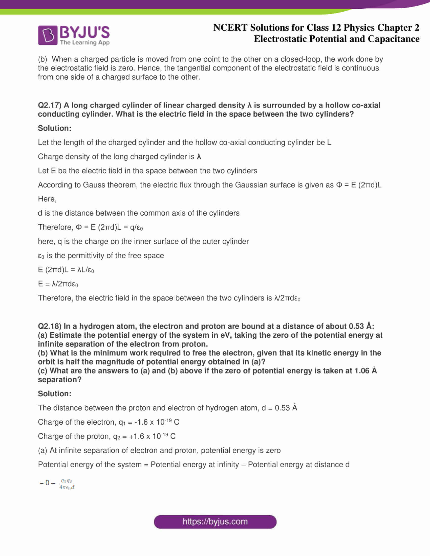 NCERT Solutions for Class 12 Physics Chapter 2 Electrostatic Potential And Capacitance