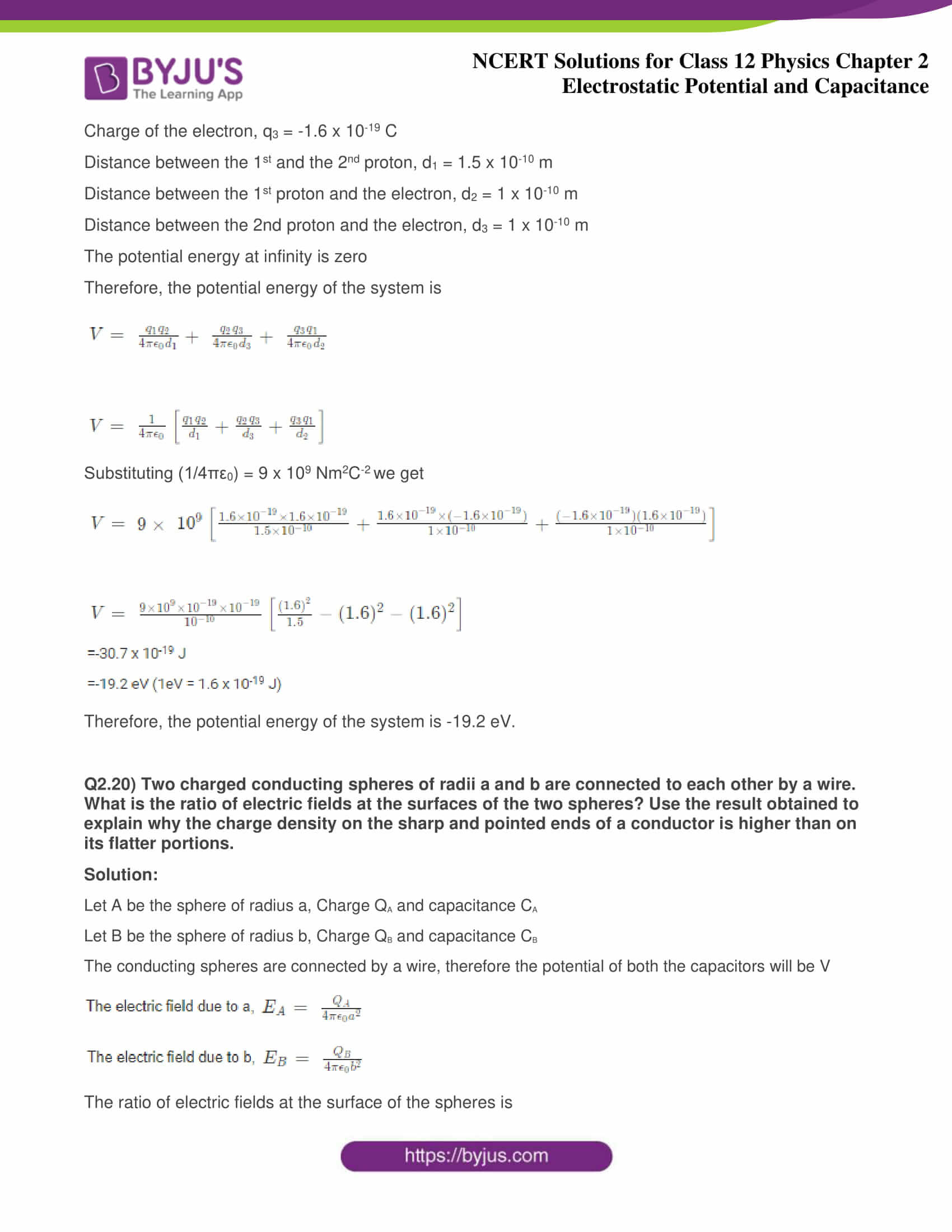 NCERT Solutions for Class 12 Physics Chapter 2 Electrostatic Potential And Capacitance