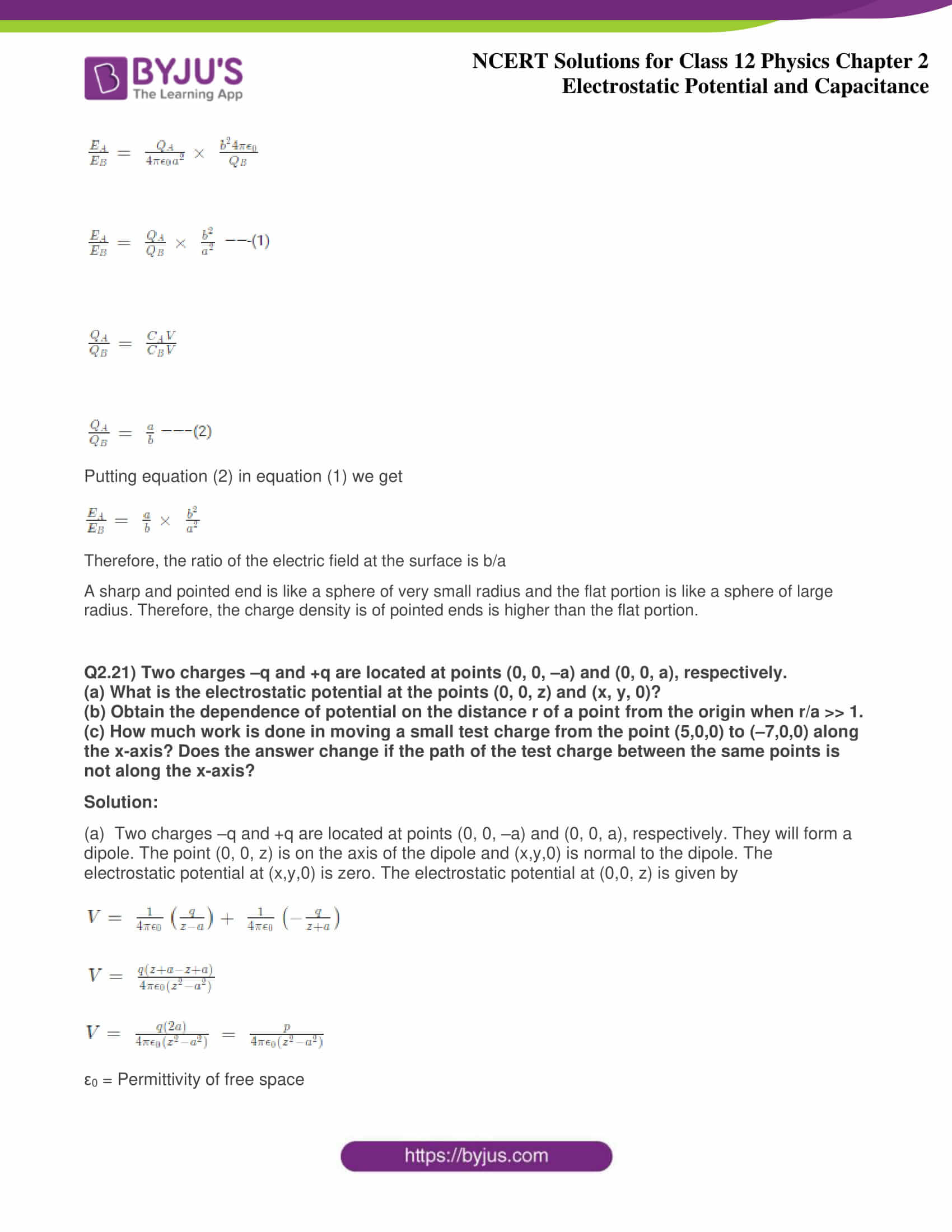 NCERT Solutions for Class 12 Physics Chapter 2 Electrostatic Potential And Capacitance