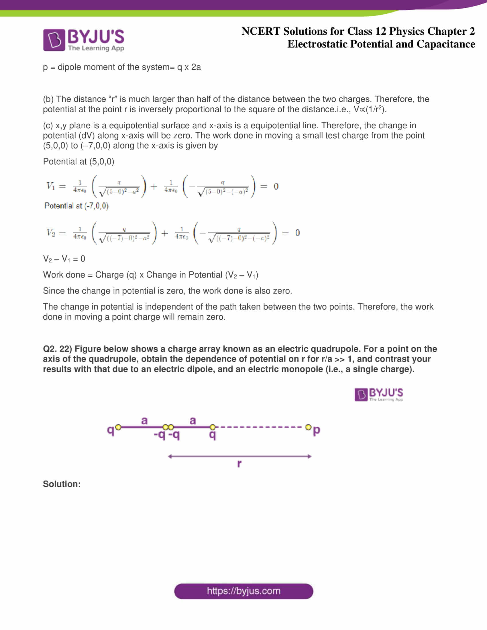 NCERT Solutions for Class 12 Physics Chapter 2 Electrostatic Potential ...