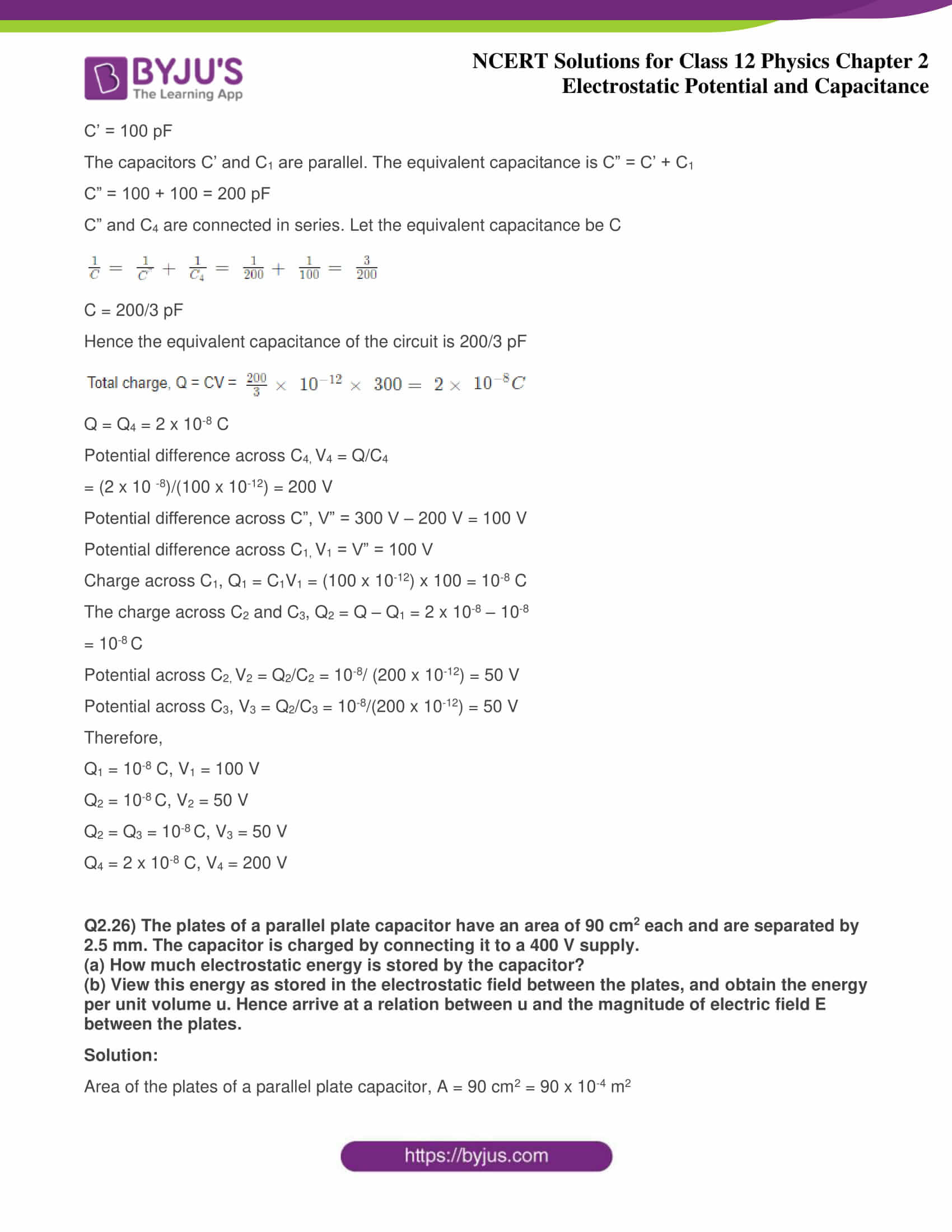 NCERT Solutions for Class 12 Physics Chapter 2 Electrostatic Potential And Capacitance