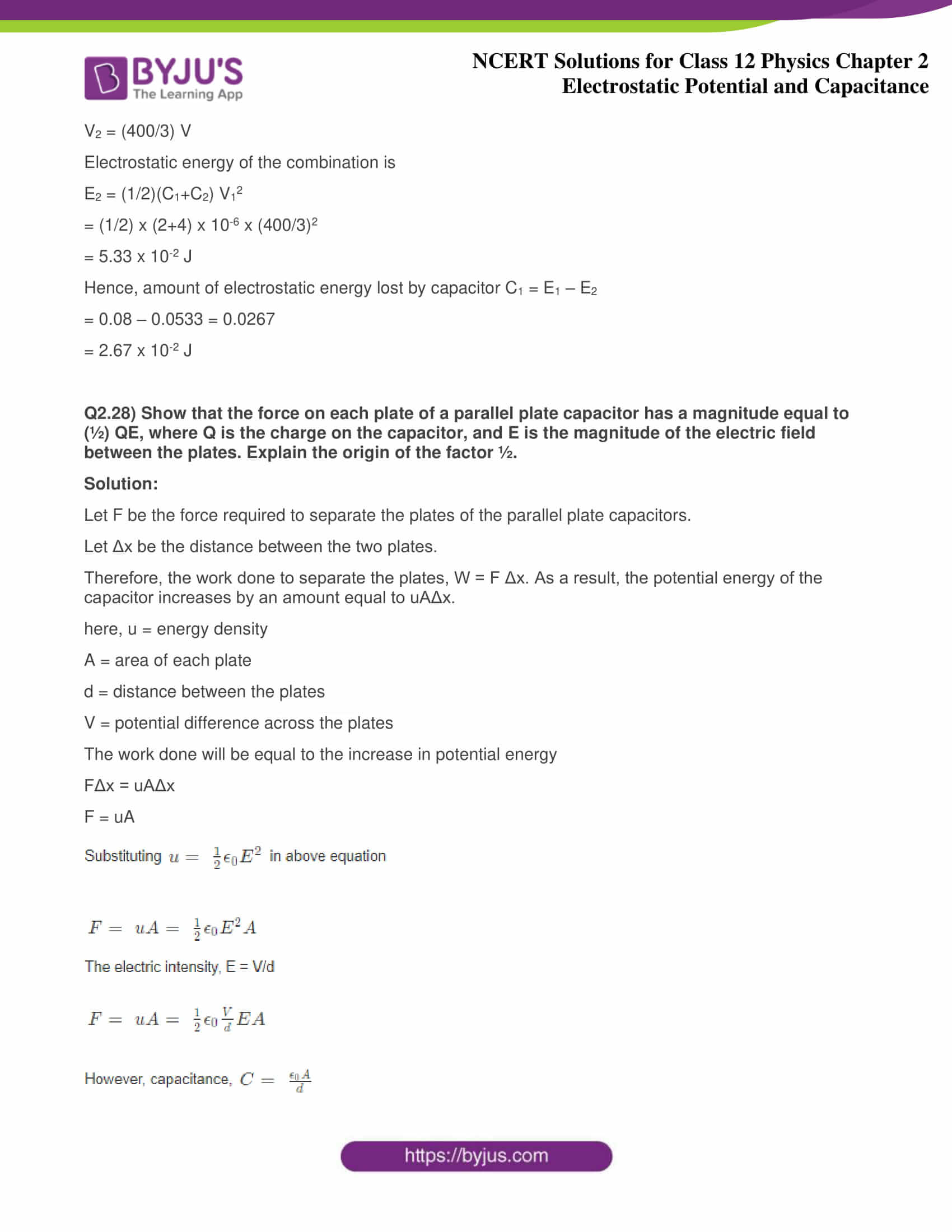 NCERT Solutions for Class 12 Physics Chapter 2 Electrostatic Potential And Capacitance