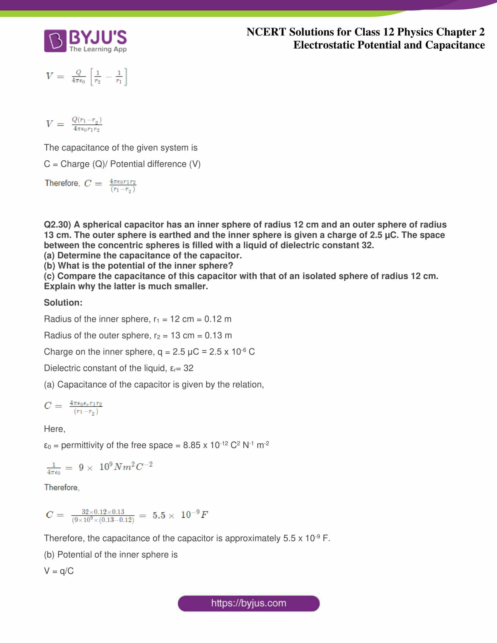 NCERT Solutions for Class 12 Physics Chapter 2 Electrostatic Potential And Capacitance
