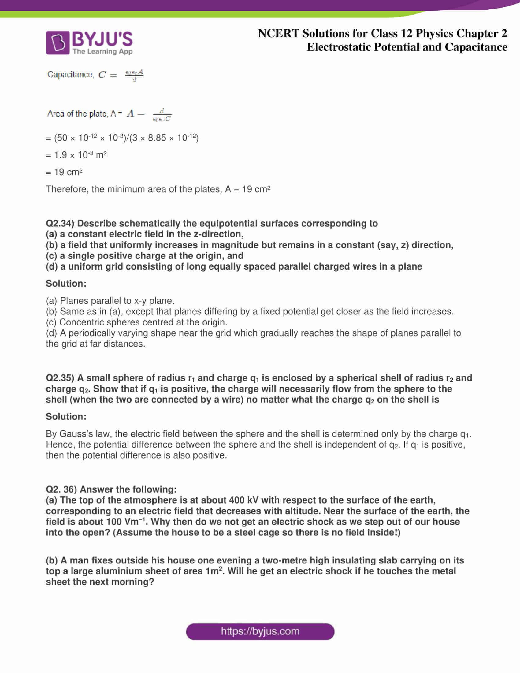 NCERT Solutions for Class 12 Physics Chapter 2 Electrostatic Potential ...