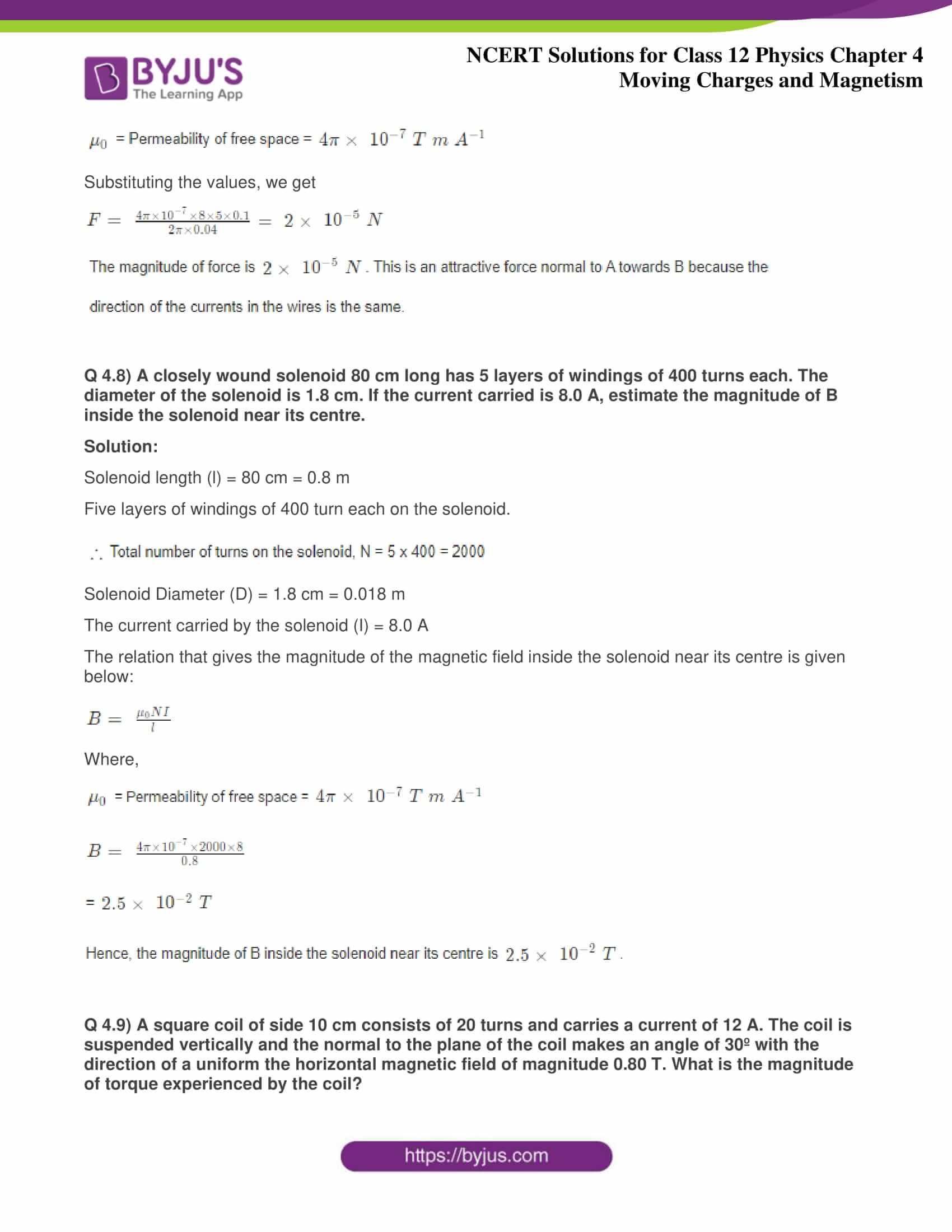 NCERT Solutions Class 12 Physics Chapter 4 Moving Charges and Magnetism