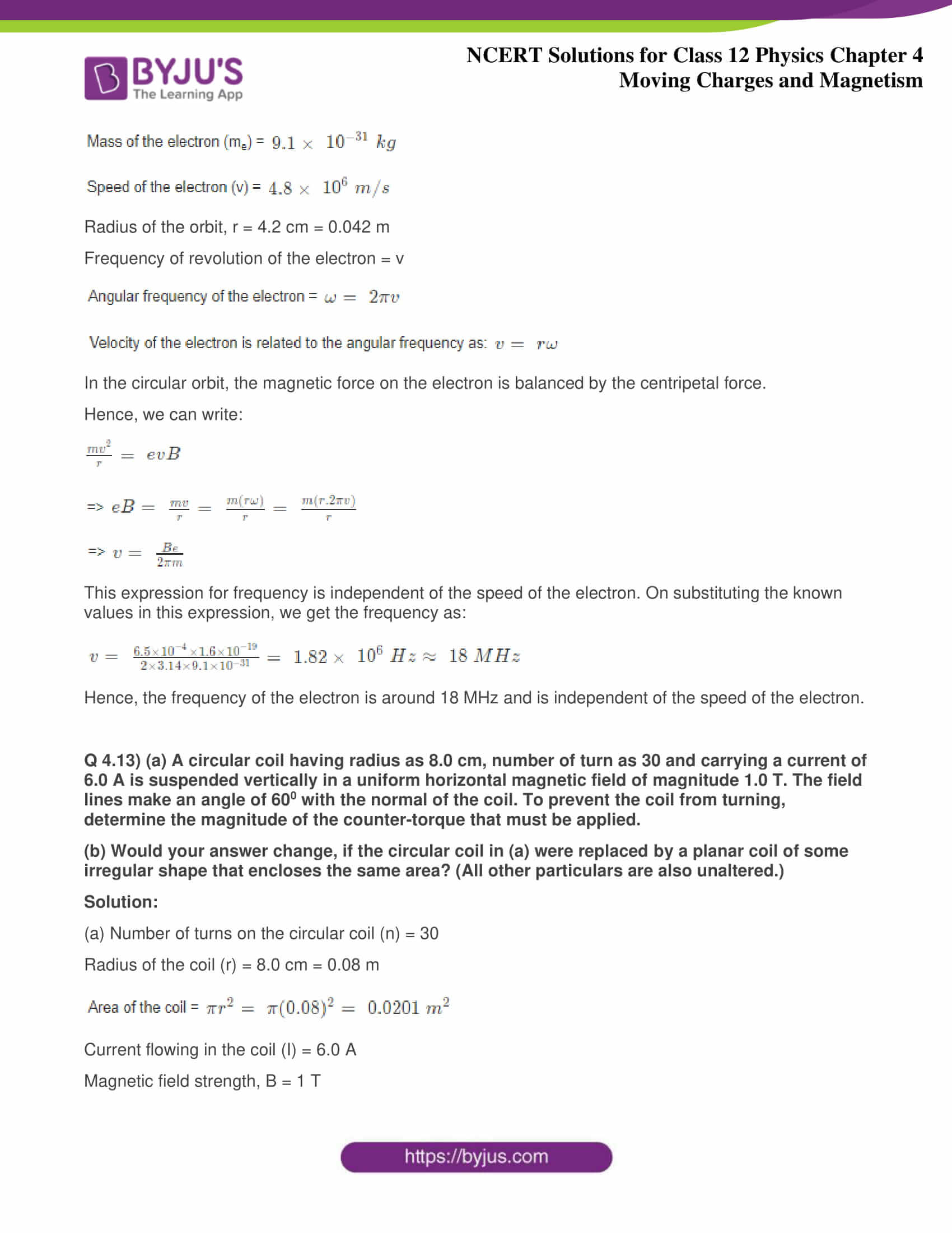 NCERT Solutions Class 12 Physics Chapter 4 Moving Charges and Magnetism