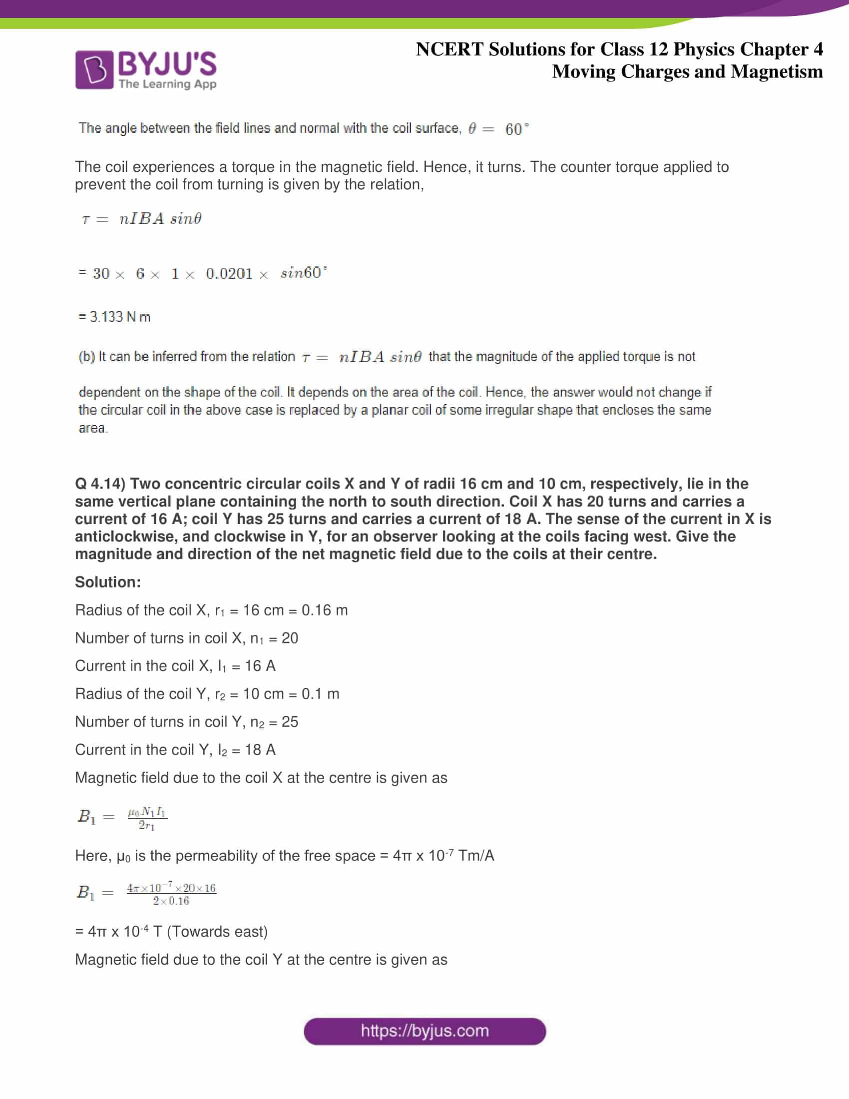 NCERT Solutions Class 12 Physics Chapter 4 Moving Charges and Magnetism
