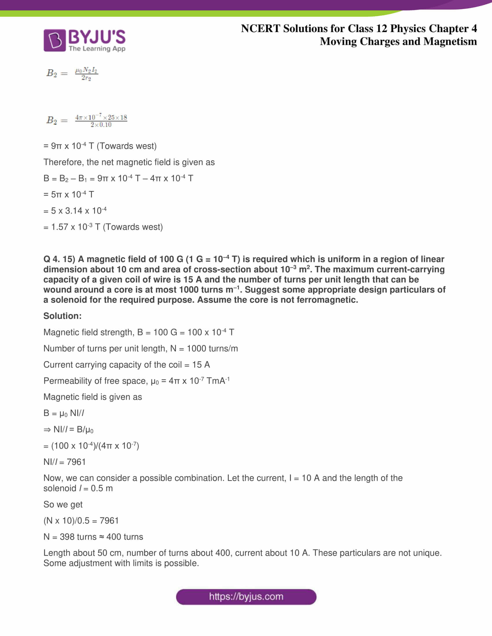 NCERT Solutions Class 12 Physics Chapter 4 Moving Charges and Magnetism