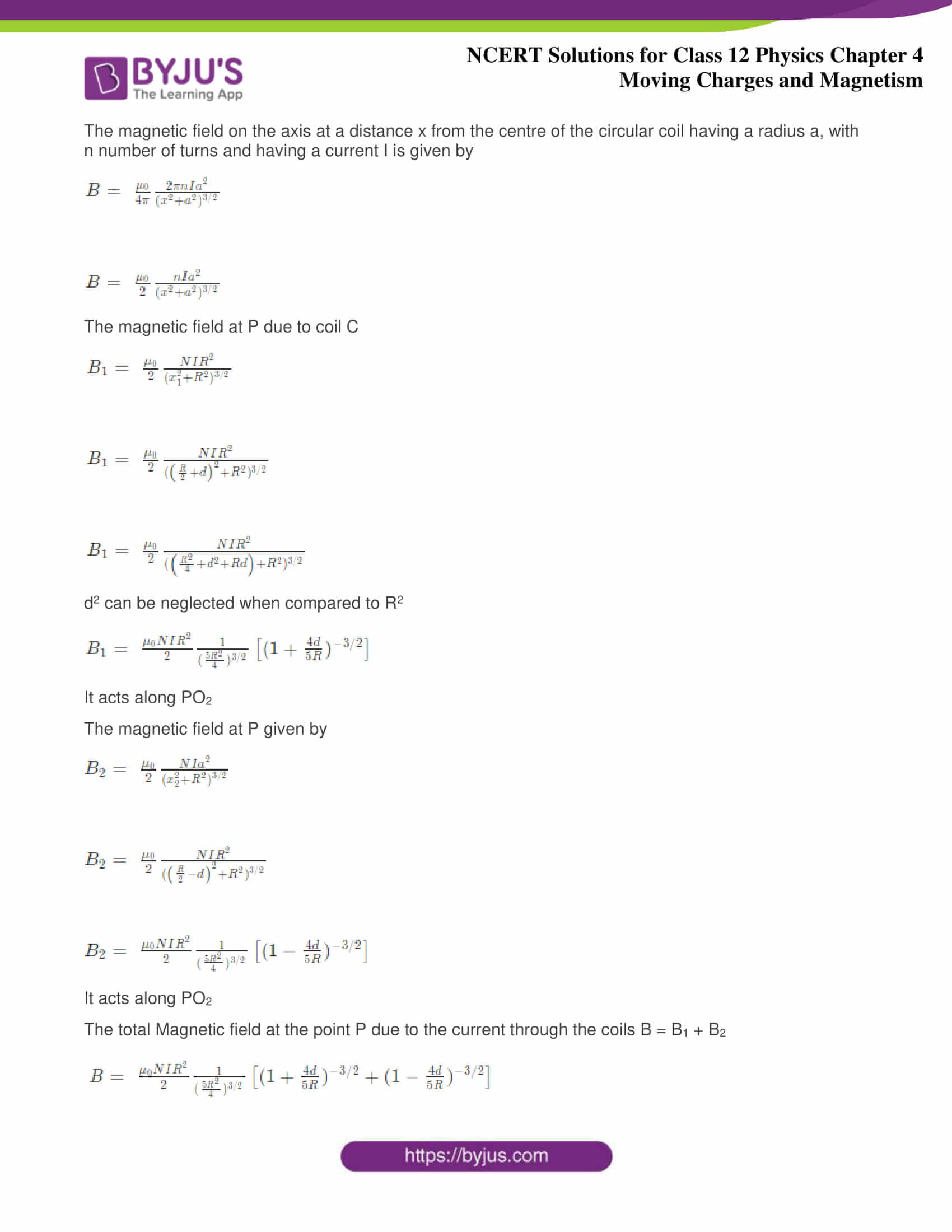 NCERT Solutions Class 12 Physics Chapter 4 Moving Charges and Magnetism