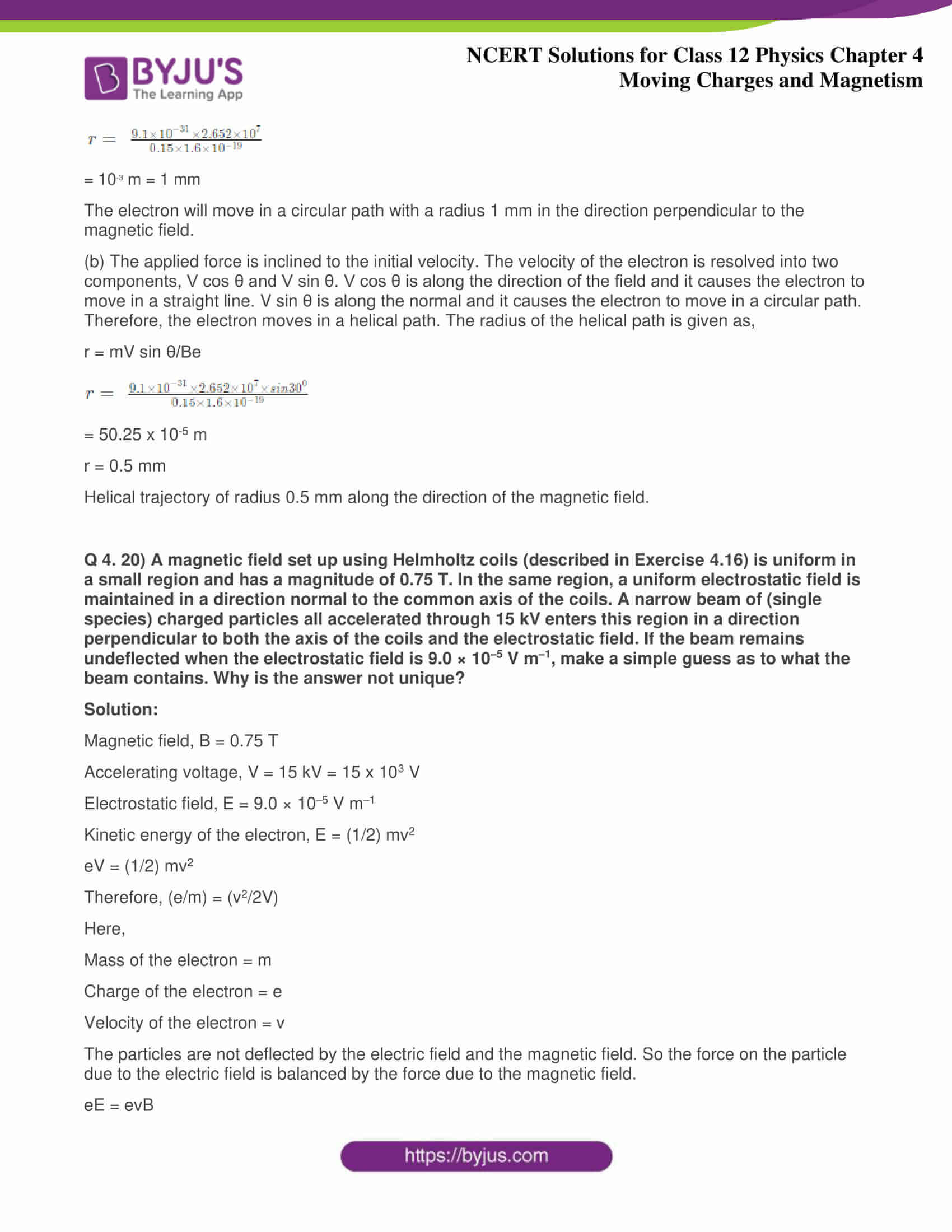 NCERT Solutions Class 12 Physics Chapter 4 Moving Charges and Magnetism