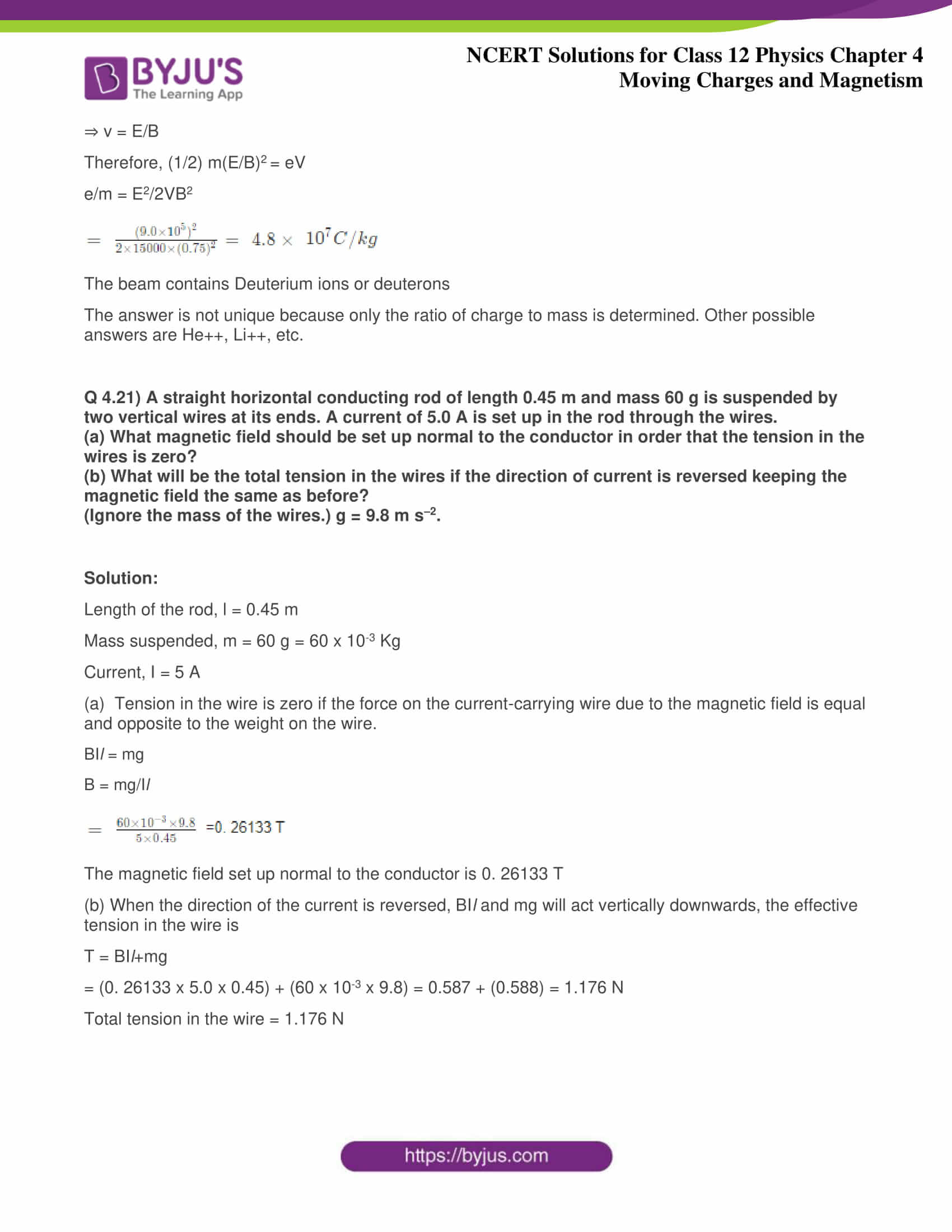 NCERT Solutions Class 12 Physics Chapter 4 Moving Charges and Magnetism
