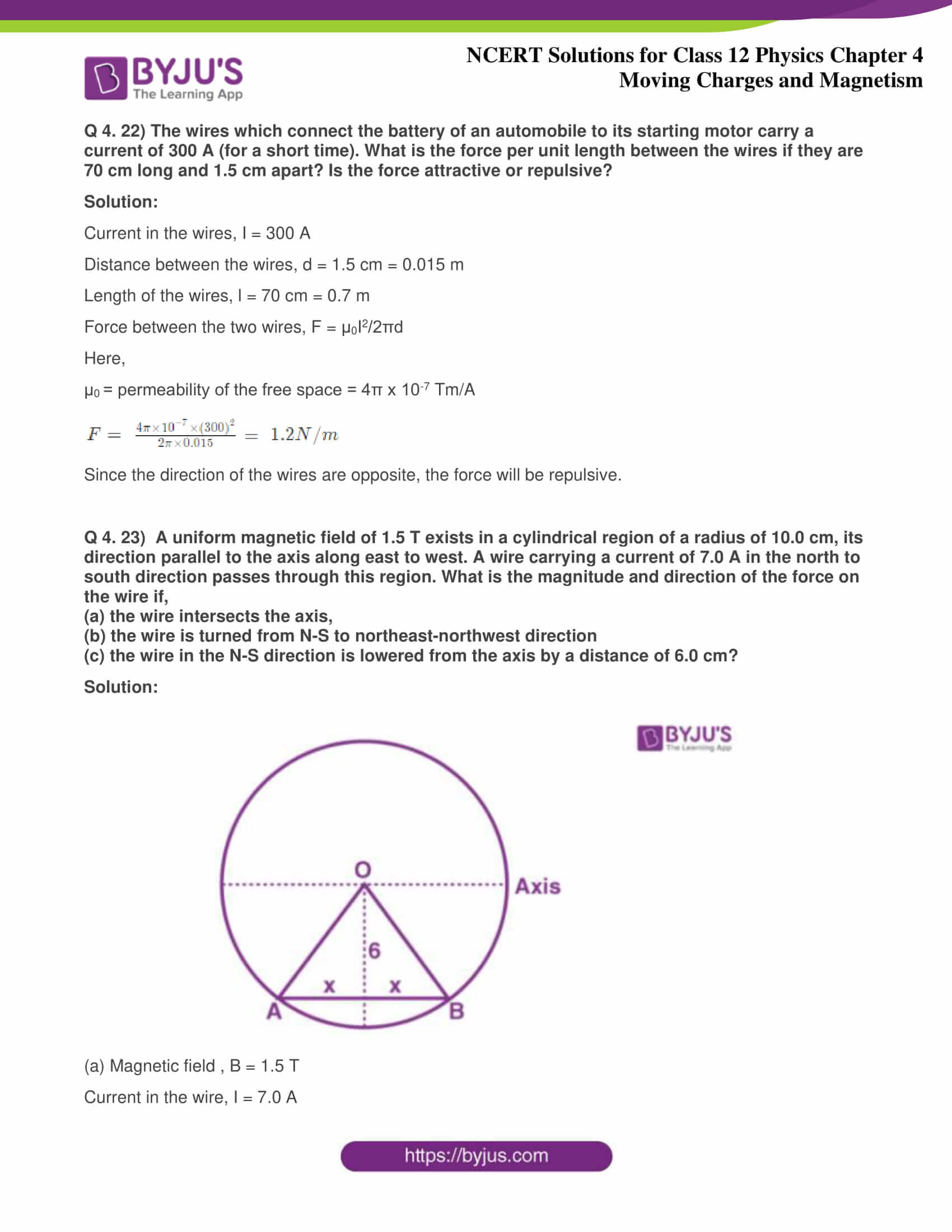NCERT Solutions Class 12 Physics Chapter 4 Moving Charges and Magnetism