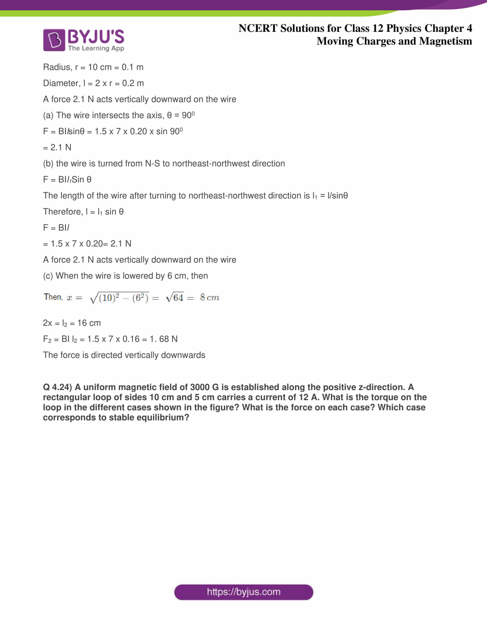 NCERT Solutions Class 12 Physics Chapter 4 Moving Charges and Magnetism