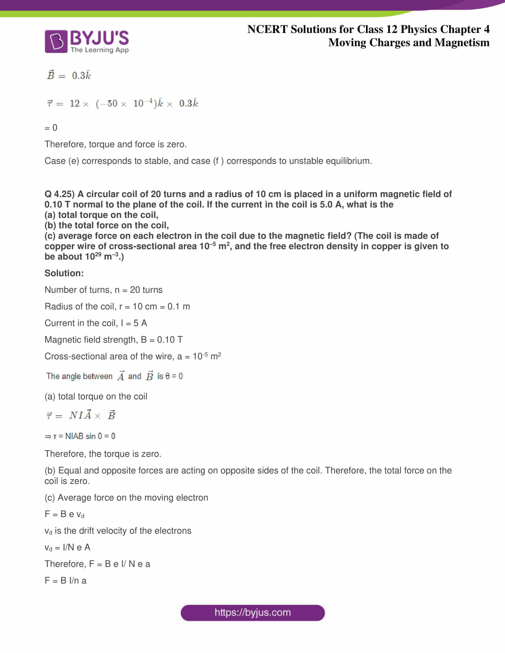 NCERT Solutions Class 12 Physics Chapter 4 Moving Charges and Magnetism