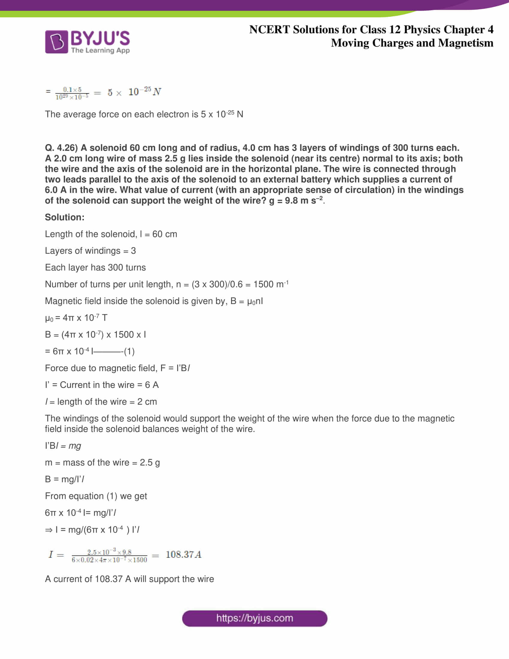 NCERT Solutions Class 12 Physics Chapter 4 Moving Charges and Magnetism