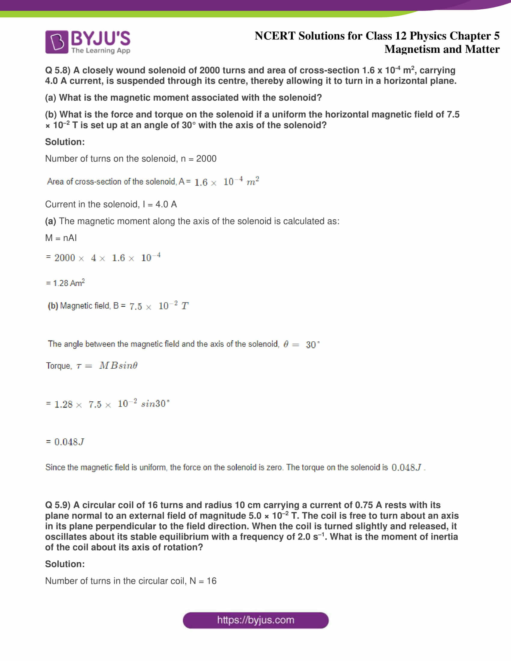 ncert solutions may7 class 12 physics chapter 5 magnetism and matter 07