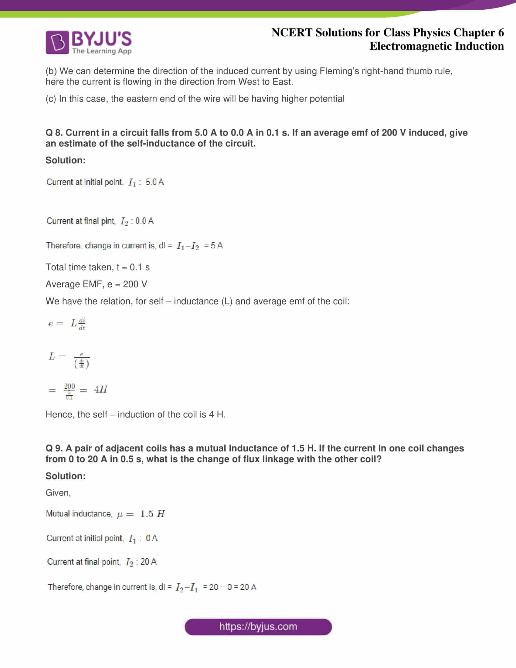 NCERT Solutions Class 12 Physics Chapter 6 Electromagnetic Induction