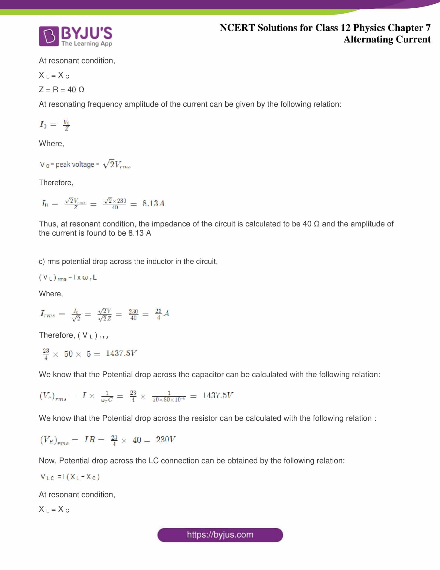 NCERT Solutions Class 12 Physics Chapter 7 Alternating Current