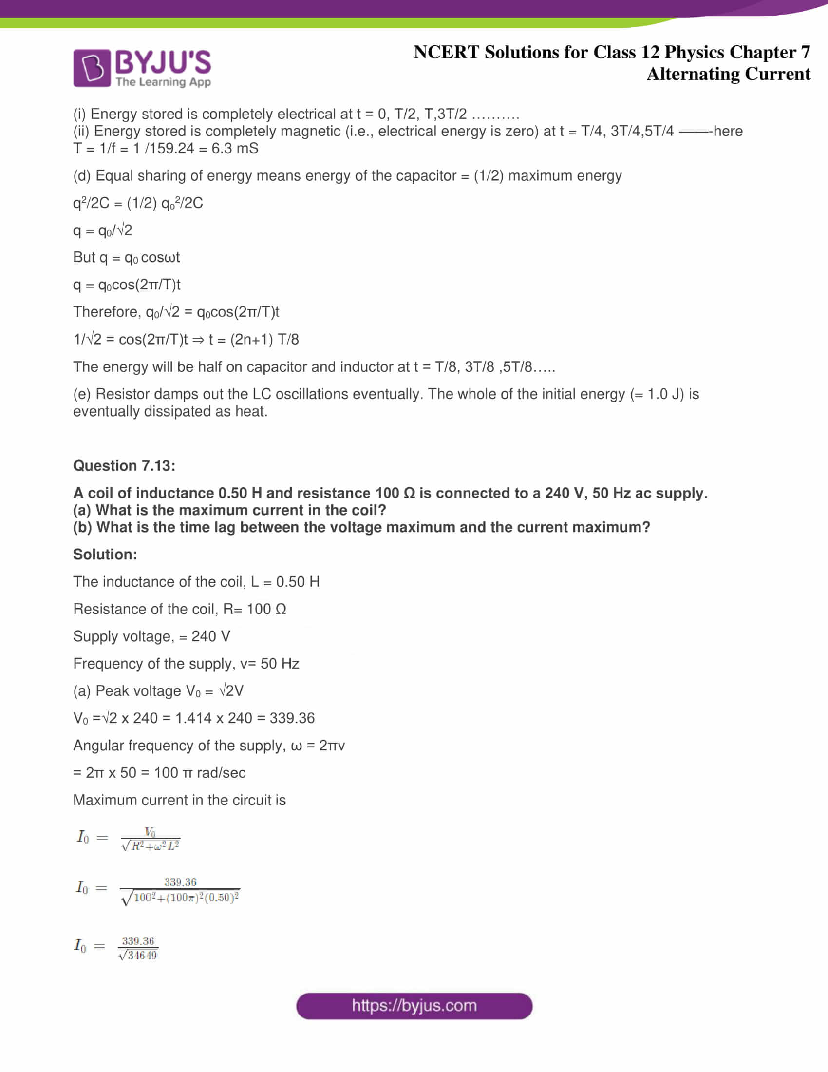 NCERT Solutions Class 12 Physics Chapter 7 Alternating Current NCERT Solutions Class 12 Physics Chapter 7 Alternating Current