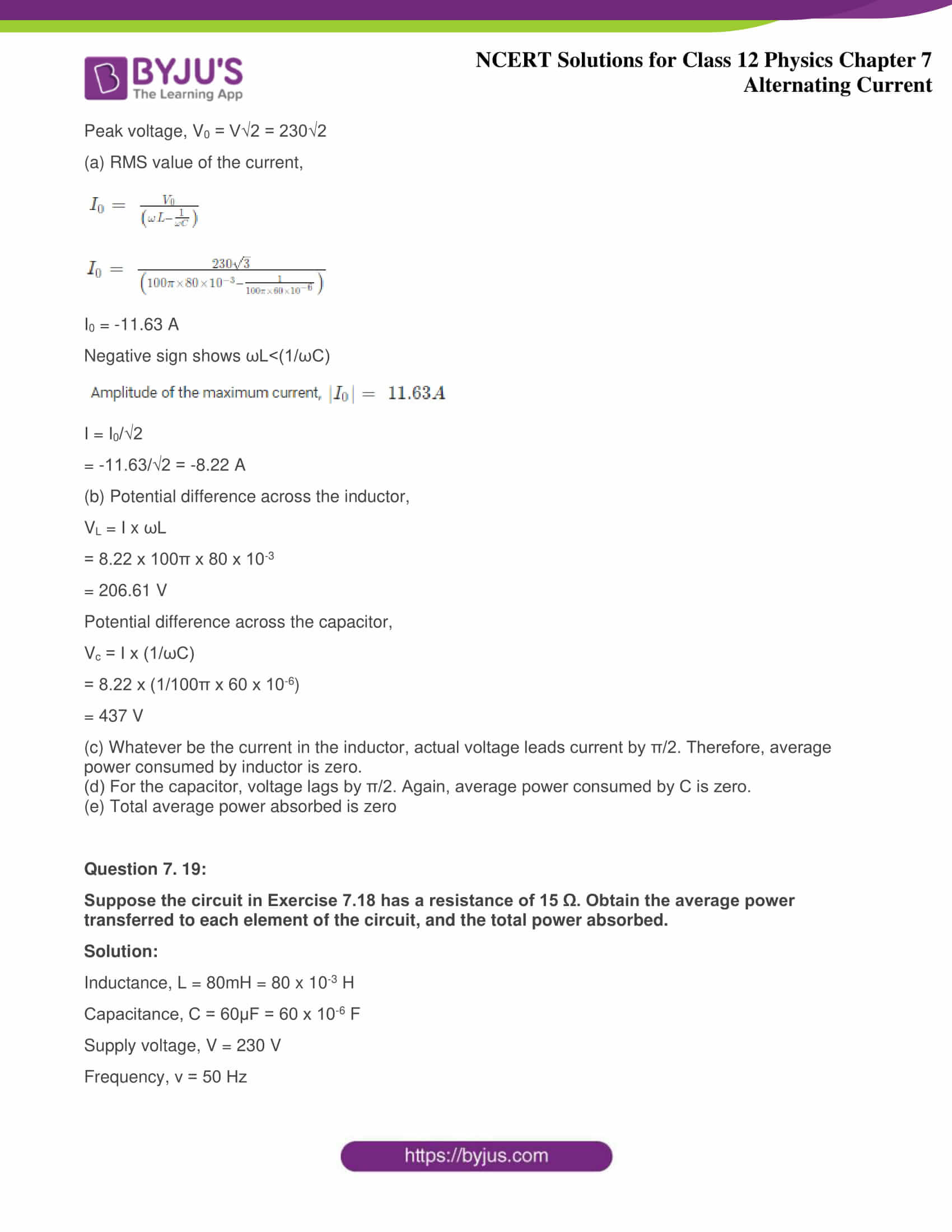 NCERT Solutions Class 12 Physics Chapter 7 Alternating Current NCERT Solutions Class 12 Physics Chapter 7 Alternating Current