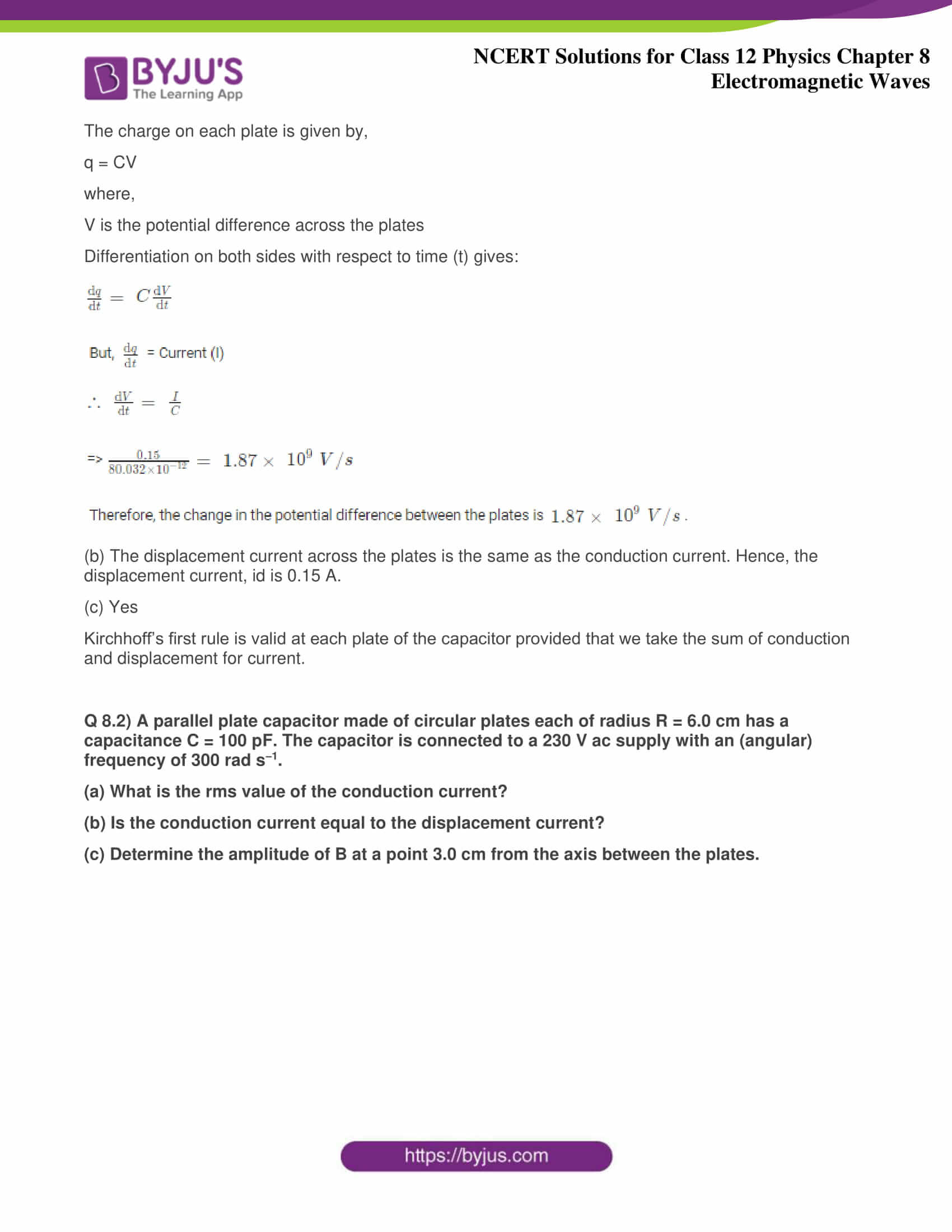 NCERT Solutions Class 12 Physics Chapter 8 Electromagnetic Waves