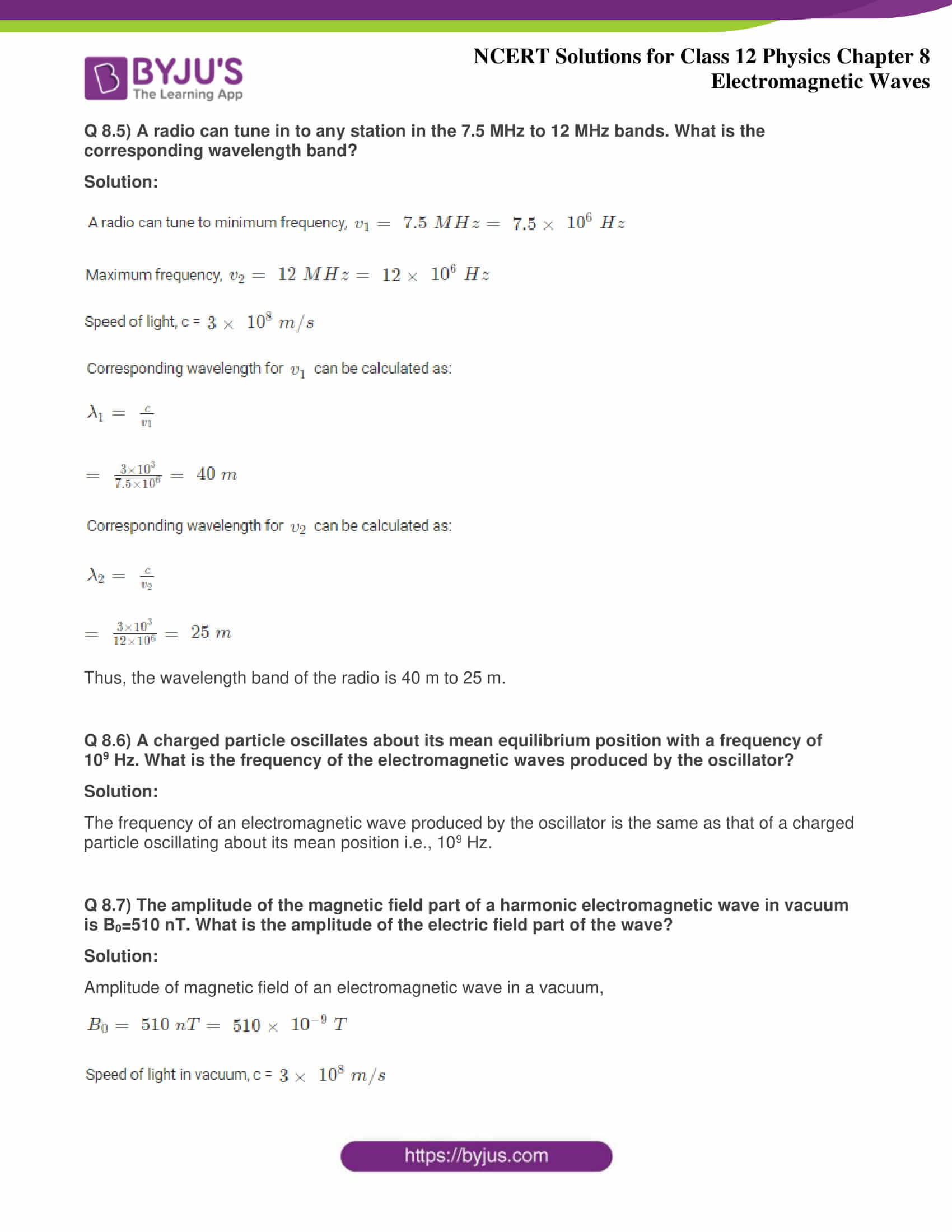 NCERT Solutions Class 12 Physics Chapter 8 Electromagnetic Waves