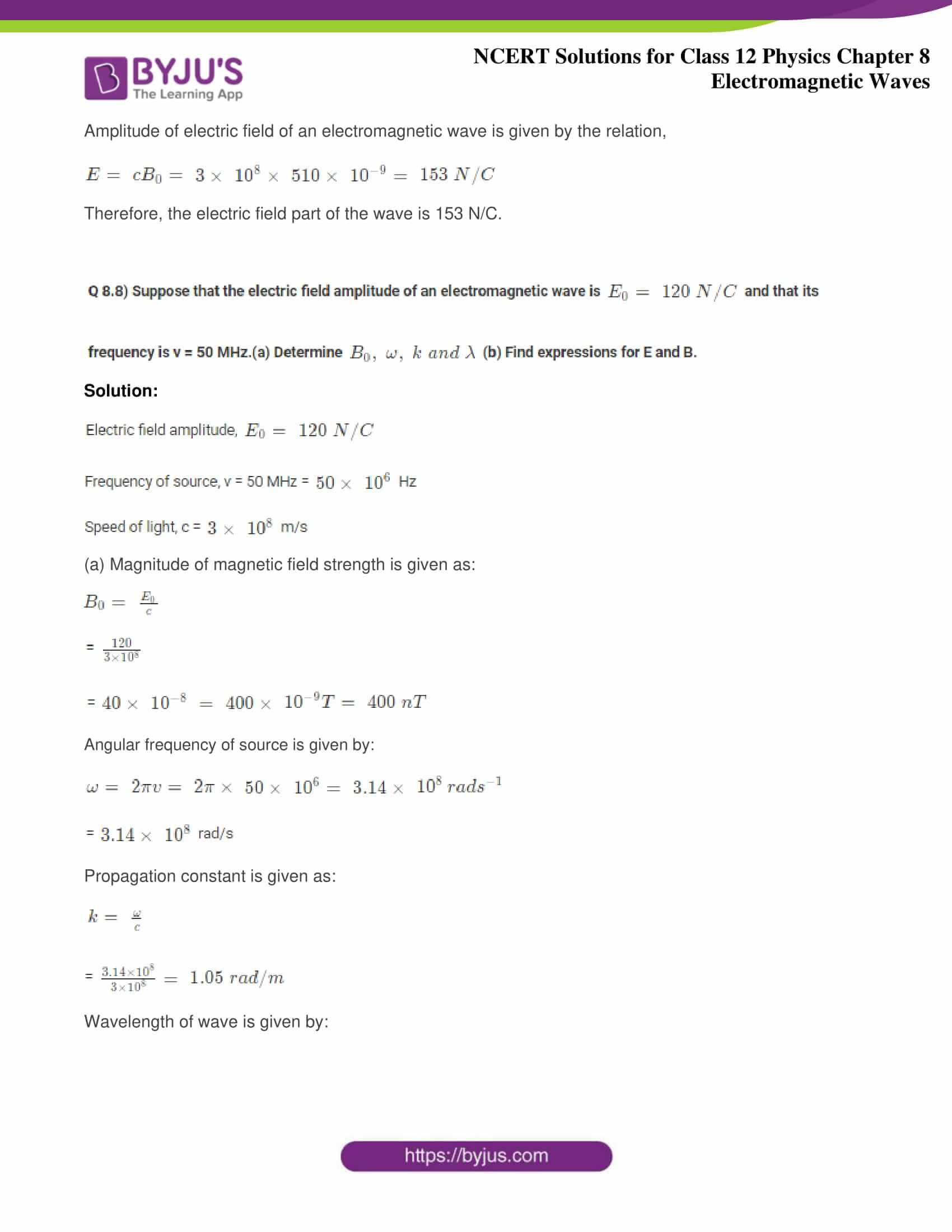 NCERT Solutions Class 12 Physics Chapter 8 Electromagnetic Waves